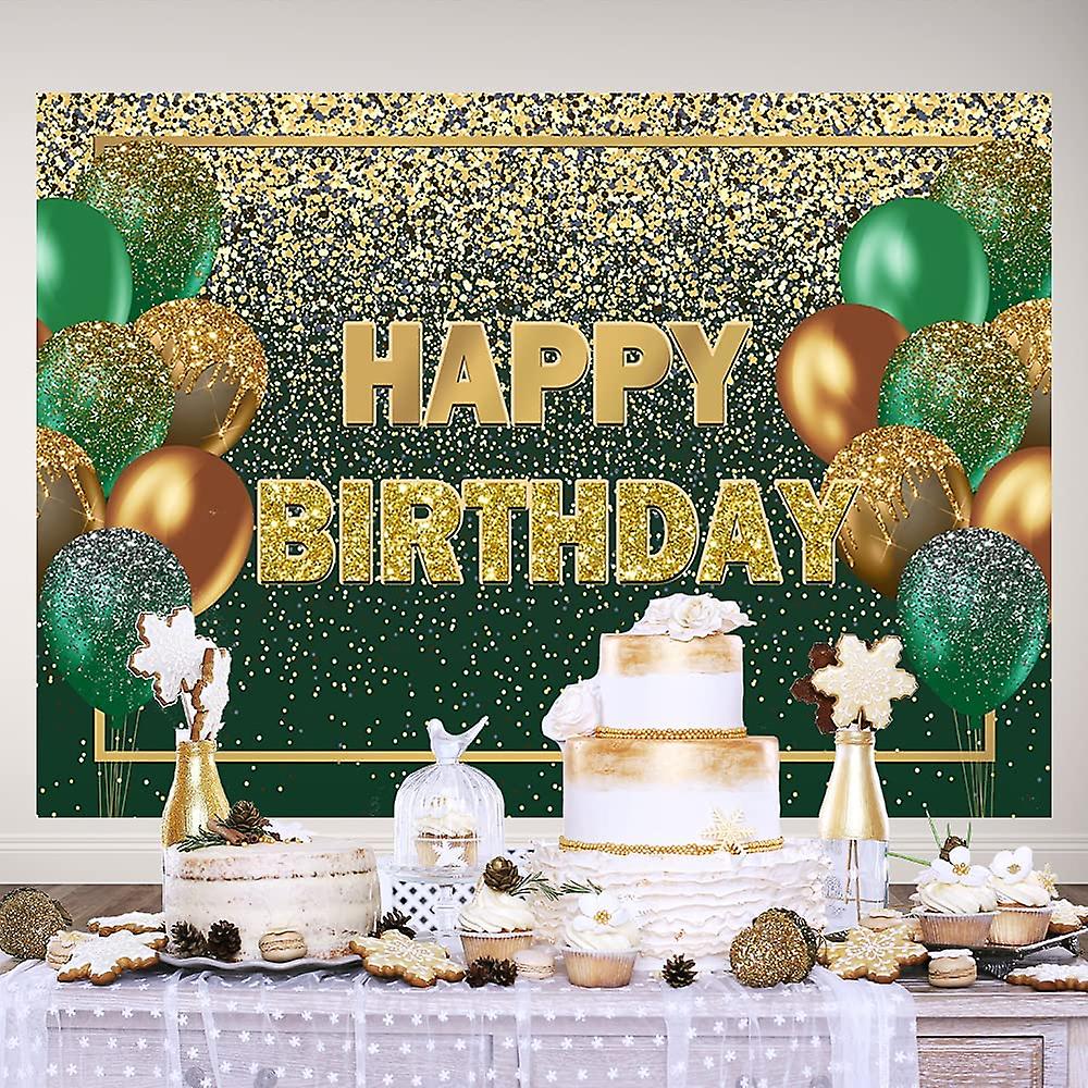 75ft Glitter Green Gold Birthday Backdrop Gold Green Bokeh Balloons ...