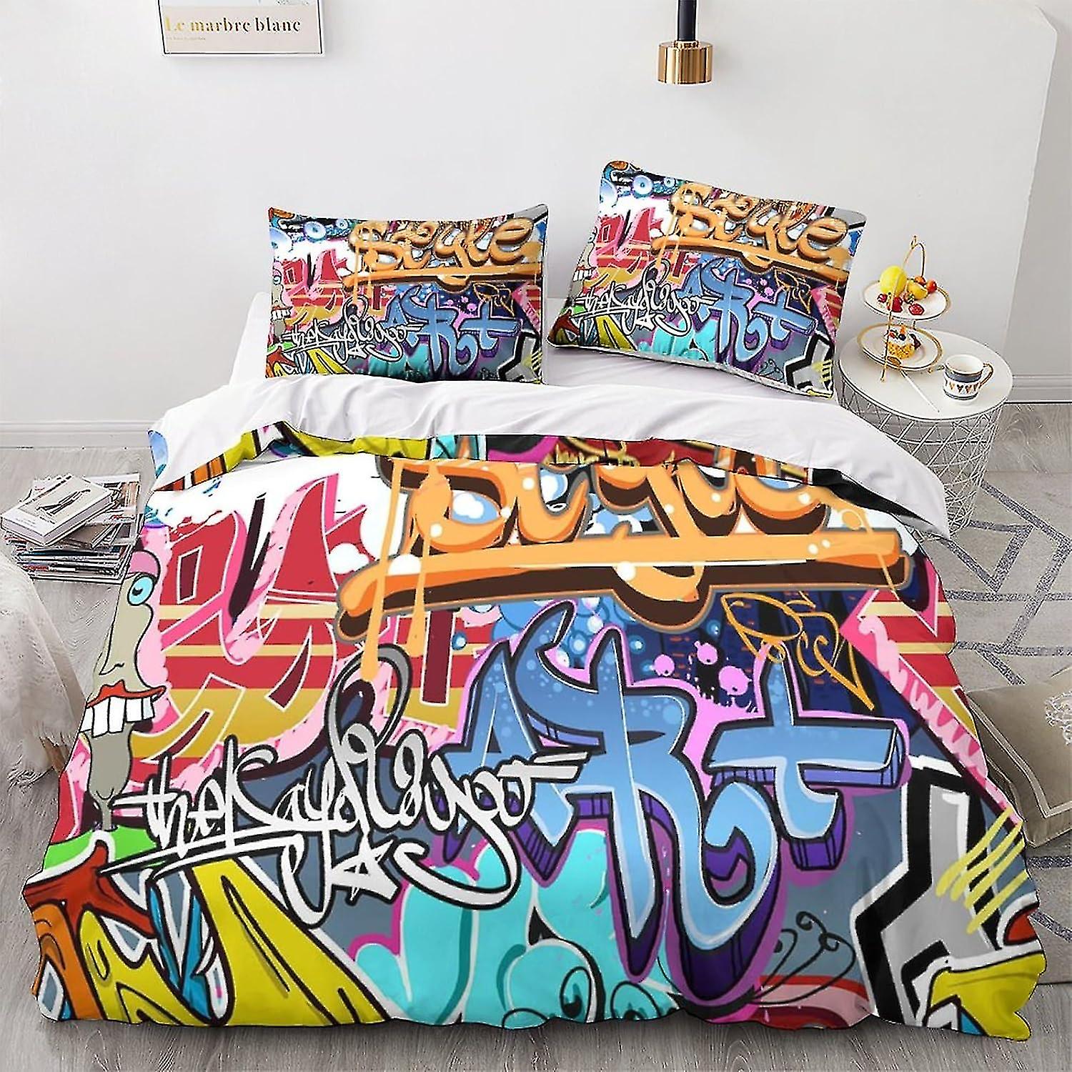 Graffiti D Duvet Cover Set Layered Text for Kids Adults Printed Duvet ...
