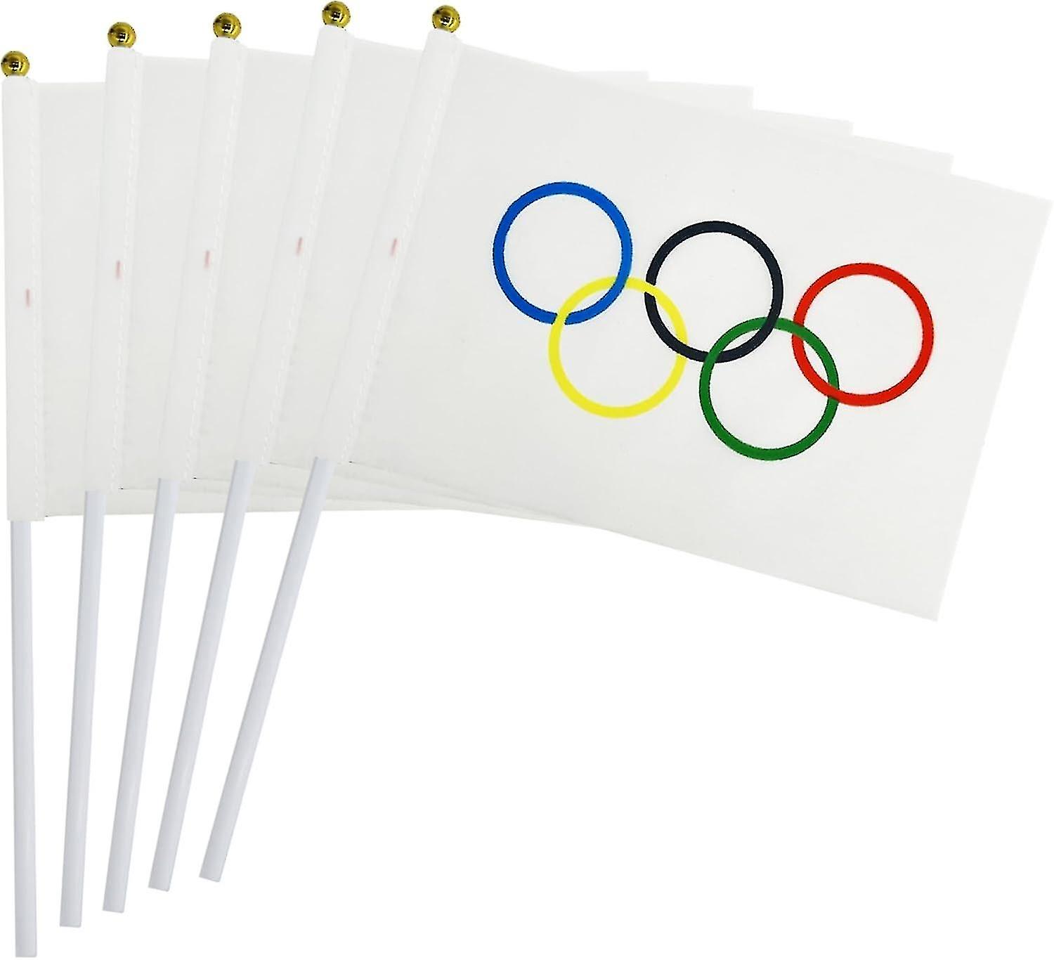 25 Pack Olympic Games Flag Small Mini Olympic Rings Hand Held Stick ...
