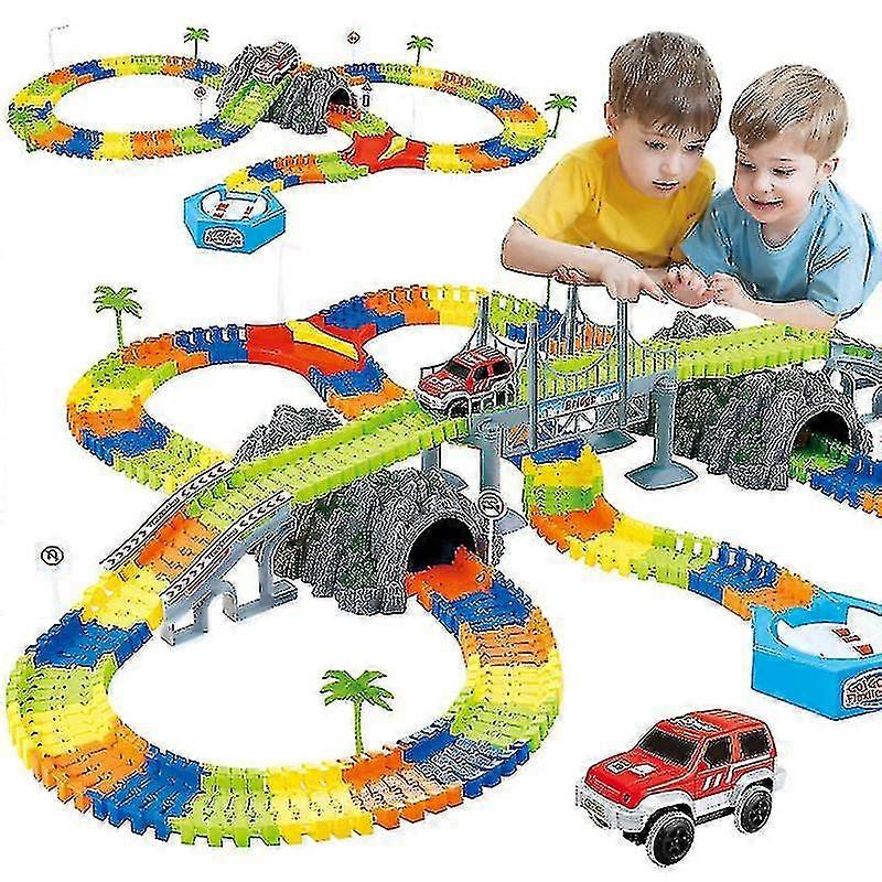 Race Track Toy Motif Electric Car Set With Led Light Flexible Rail Self ...