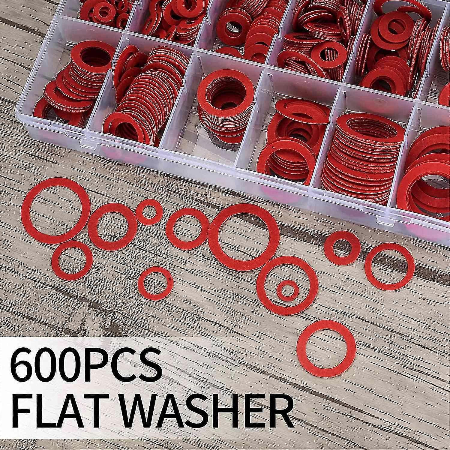 600pcs Fibre Washer Kit 12 Size Red Steel Paper Fiber Flat Washer Kit ...