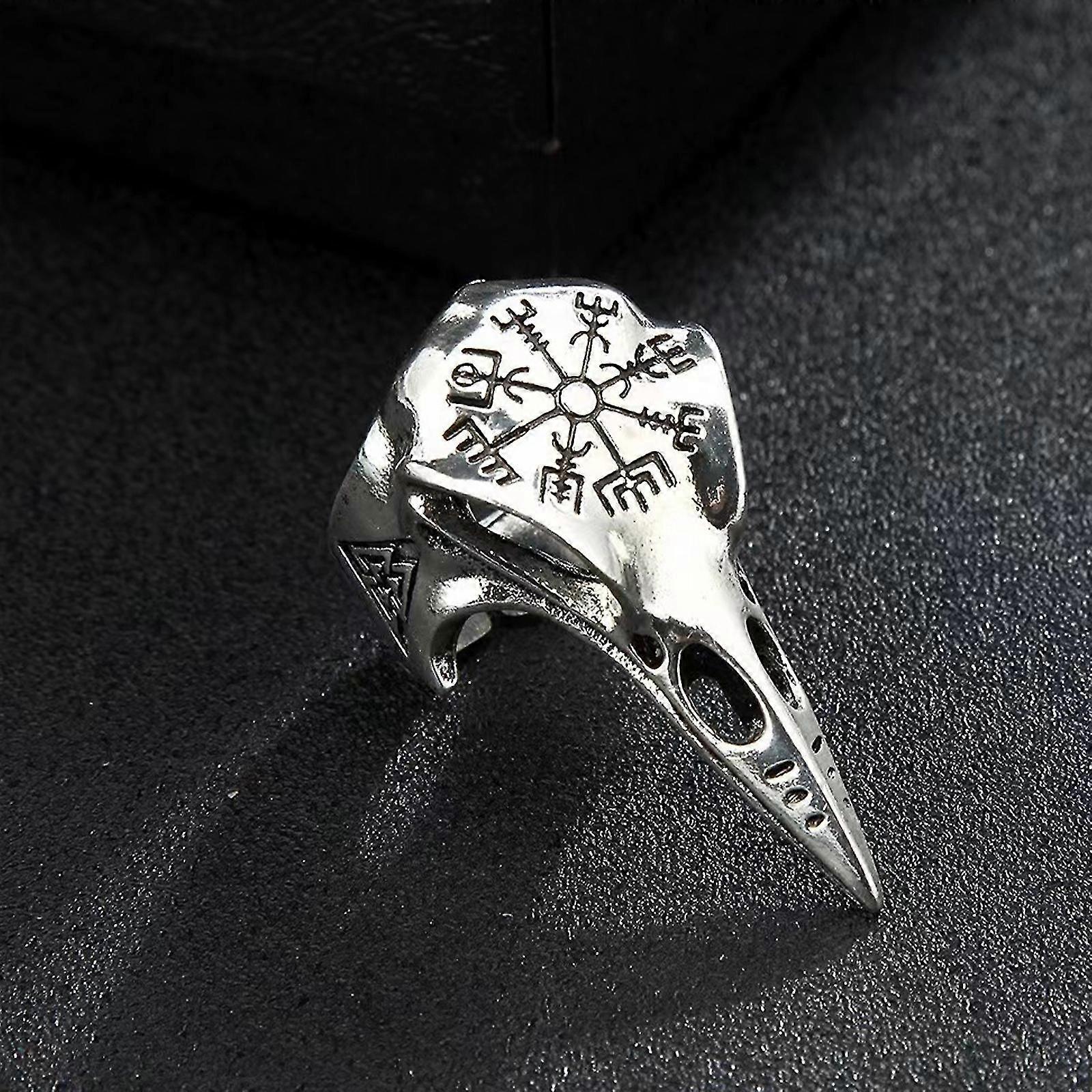 Viking Raven Skull Valknut Ring, Stainless Steel Runic Compass Vegvisir ...