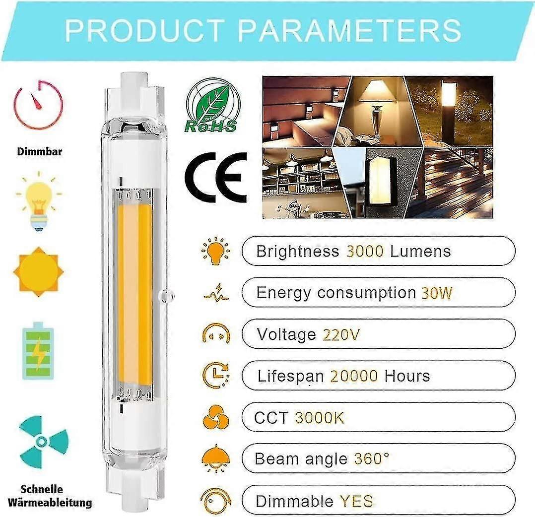 R7s 118mm Led Bulb 30w Dimmable, Energy Saving Cob Equivalent To J118mm ...