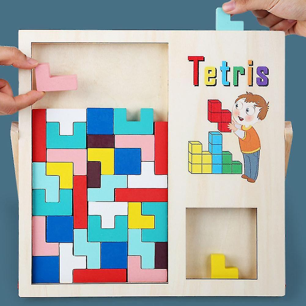 Wooden Cube Stacking Game With Multi-coloured Brick Brain Teaser Tetris ...