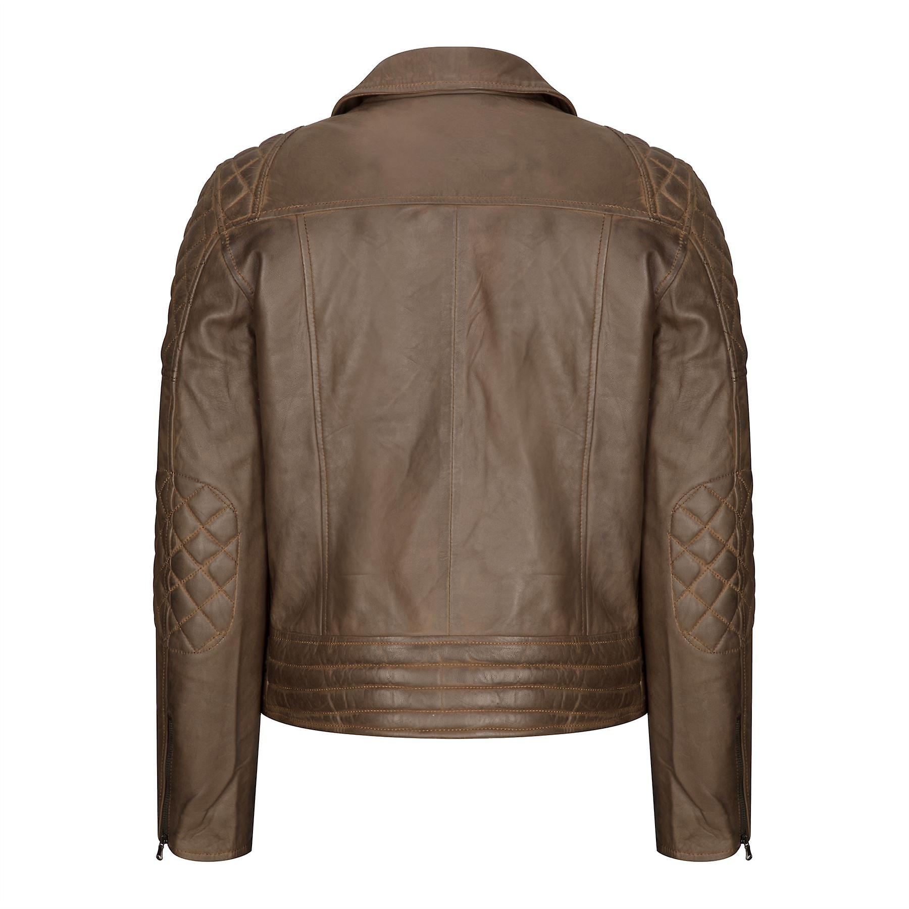 Men's Real Leather Cross Zip Jacket Brando Soft Vintage Quilted ...