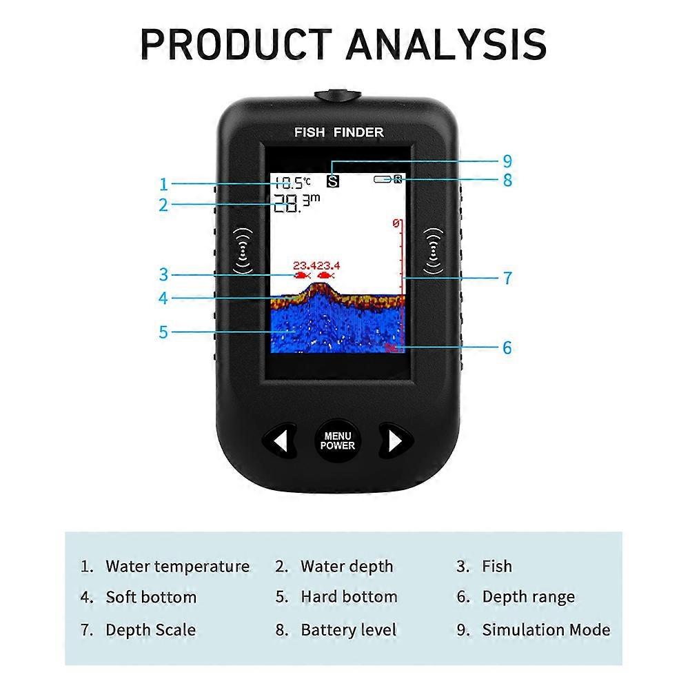 Portable Fish Finder Water Depth Temperature Fishfinder with Wire Sonar Sensor Transducer for ...