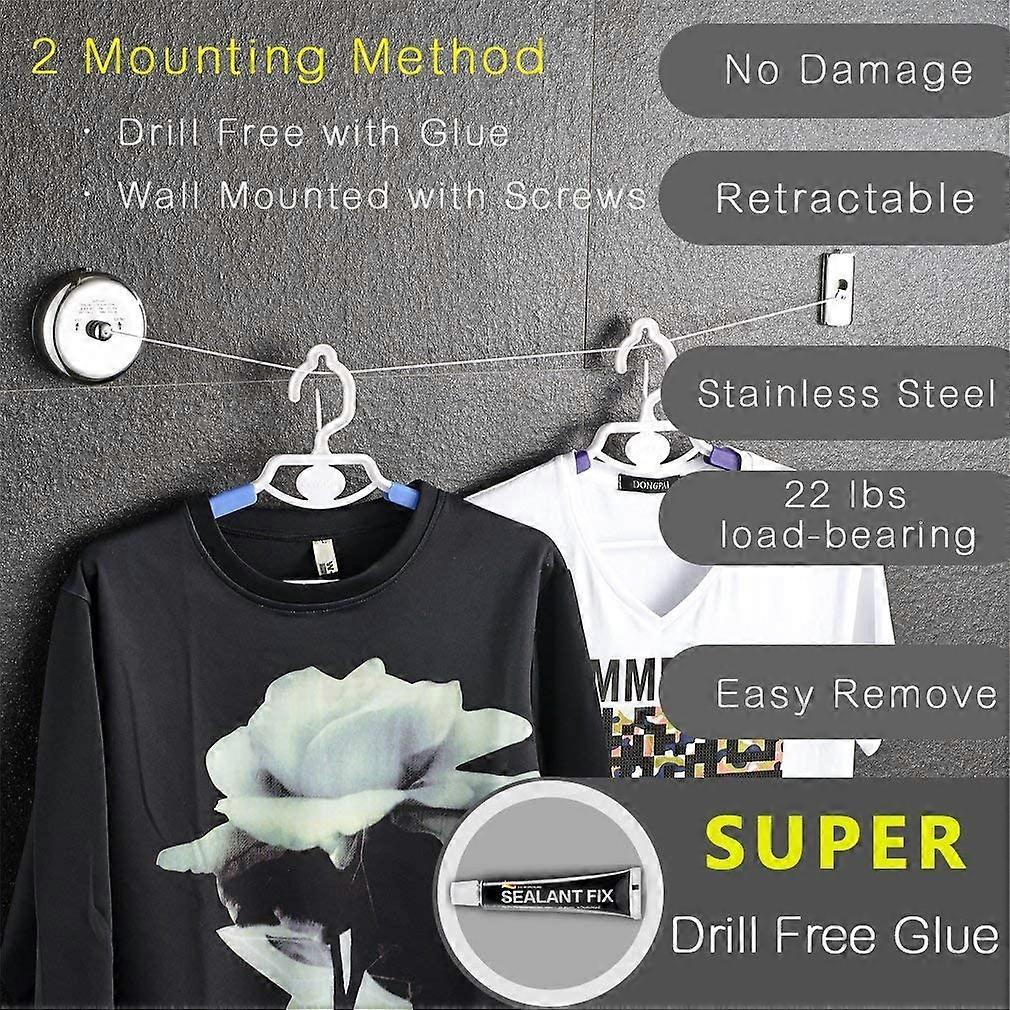 Retractable Clothesline 2.8m Retractable Clothesline with Adjustable ...