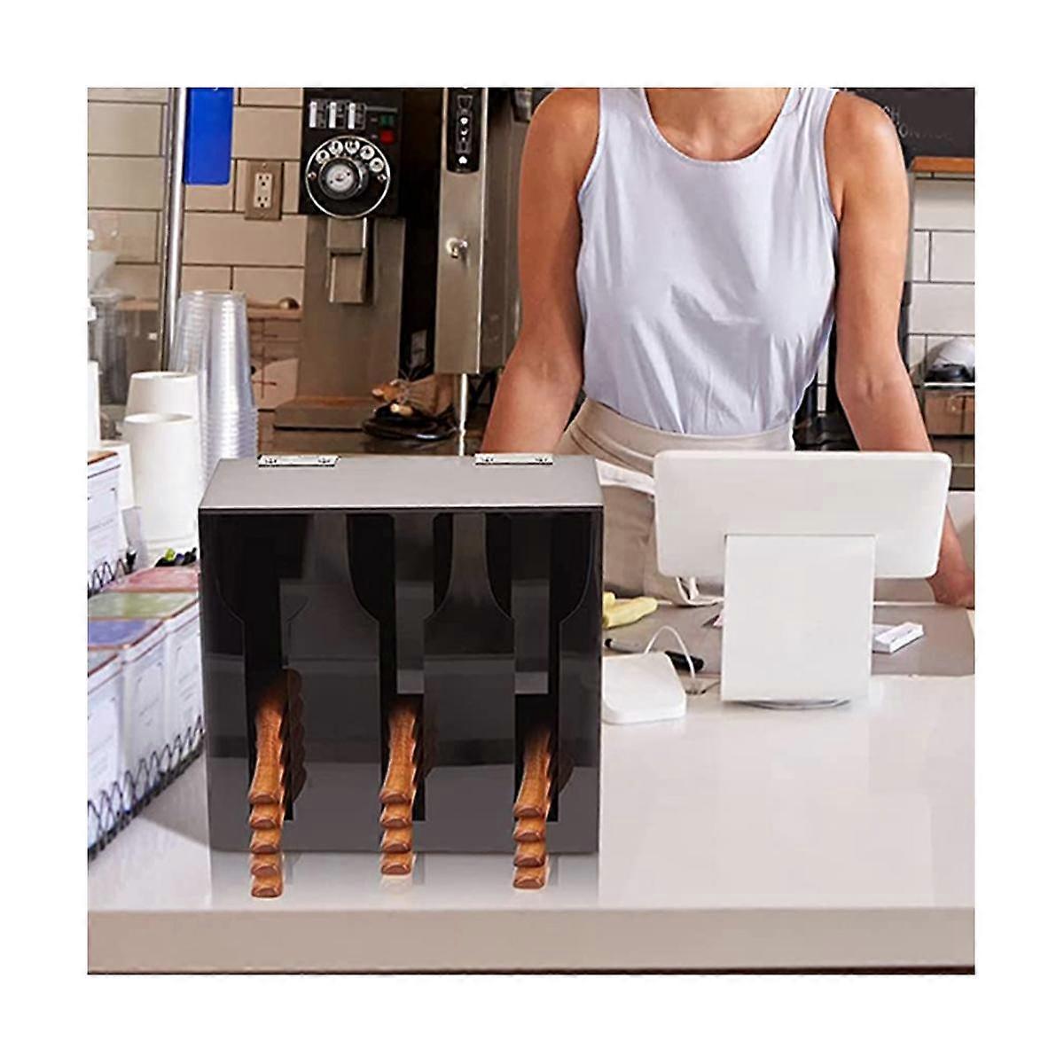 Acrylic Utensil Dispenser Cutlery Organizer with 3 Compartment Black ...