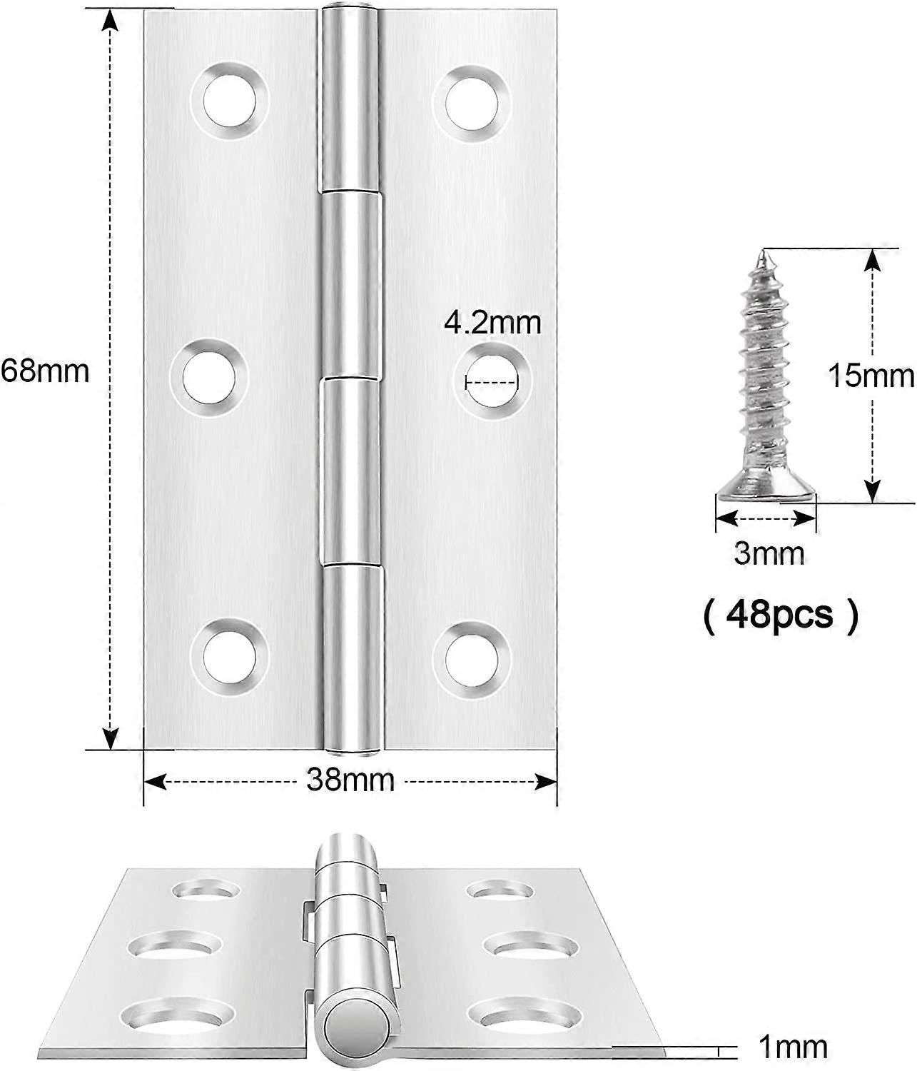 Pack of 8 door hinges 68mm x 38mm, stainless steel hinges for wood ...