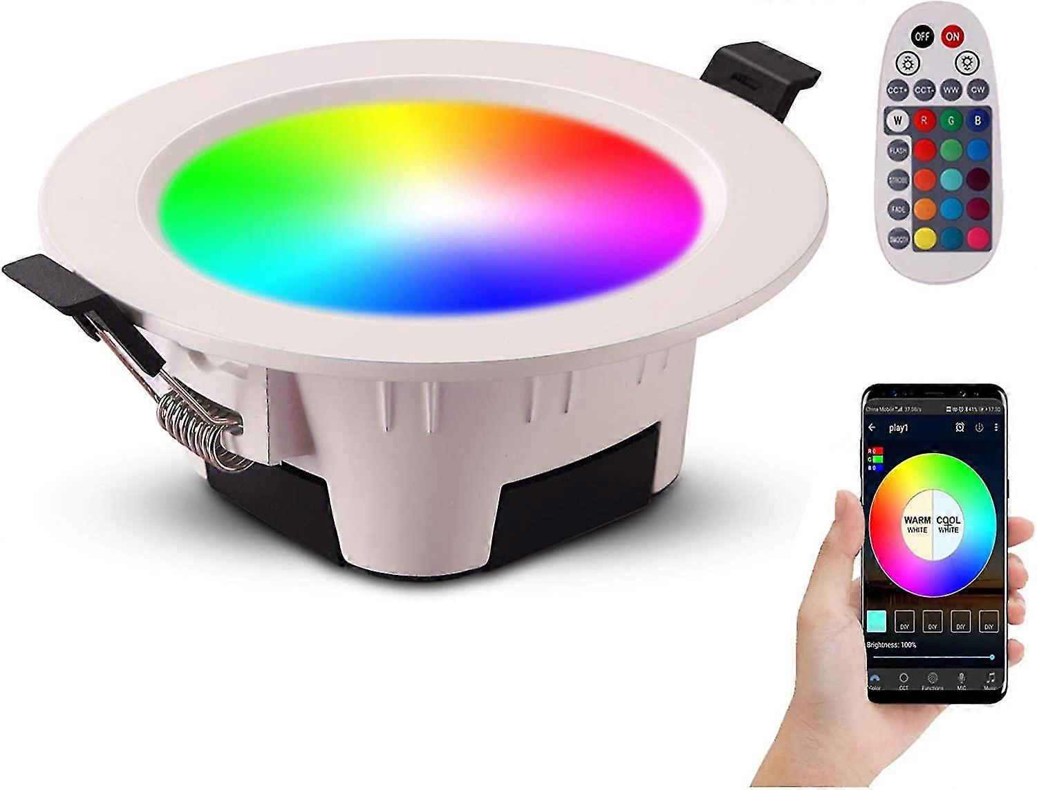 Led Recessed Spotlight Rgb Color Adjustable Brightness With Remote ...