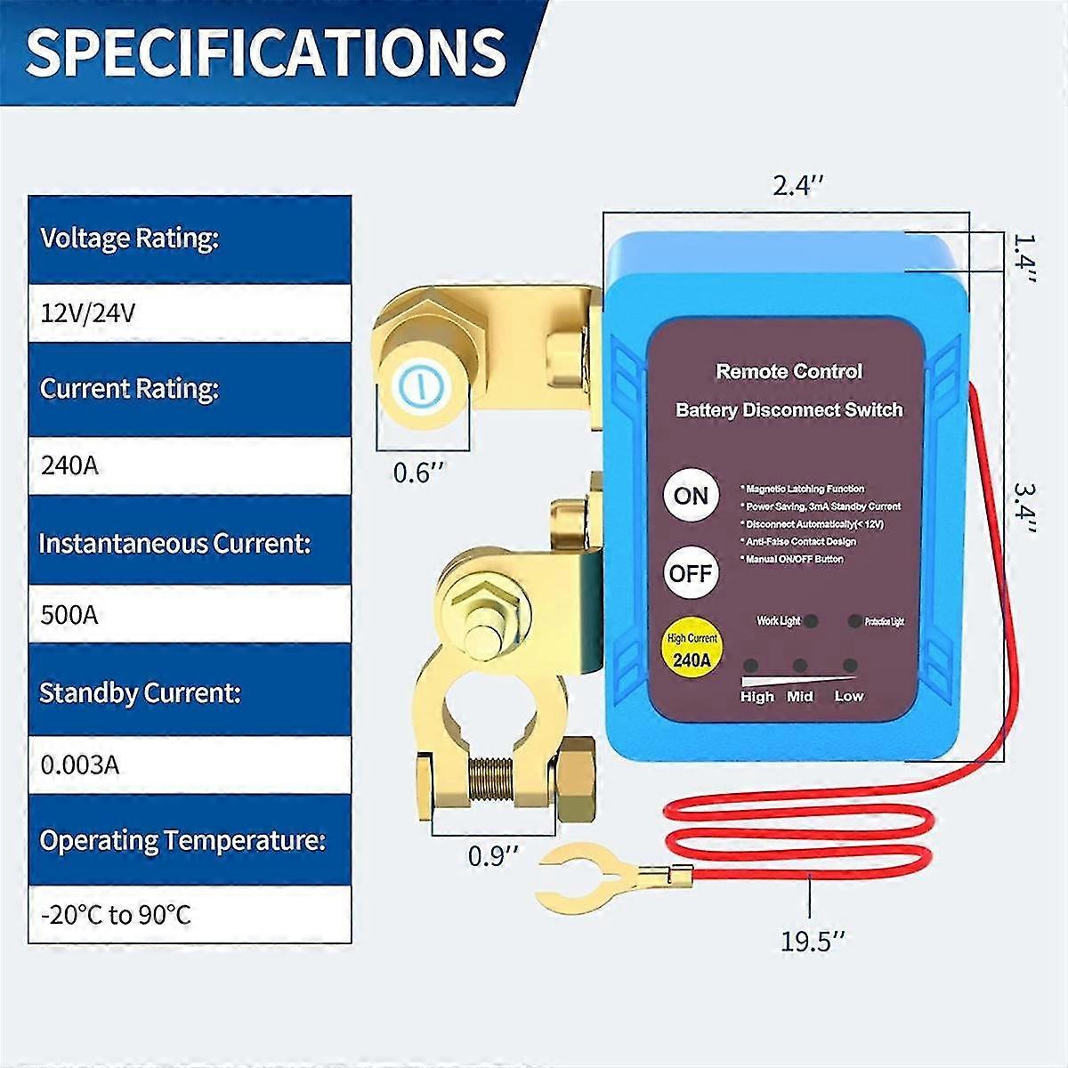 12V 240A Remote Battery Disconnect Switch, Automatic Power Off Switch ...