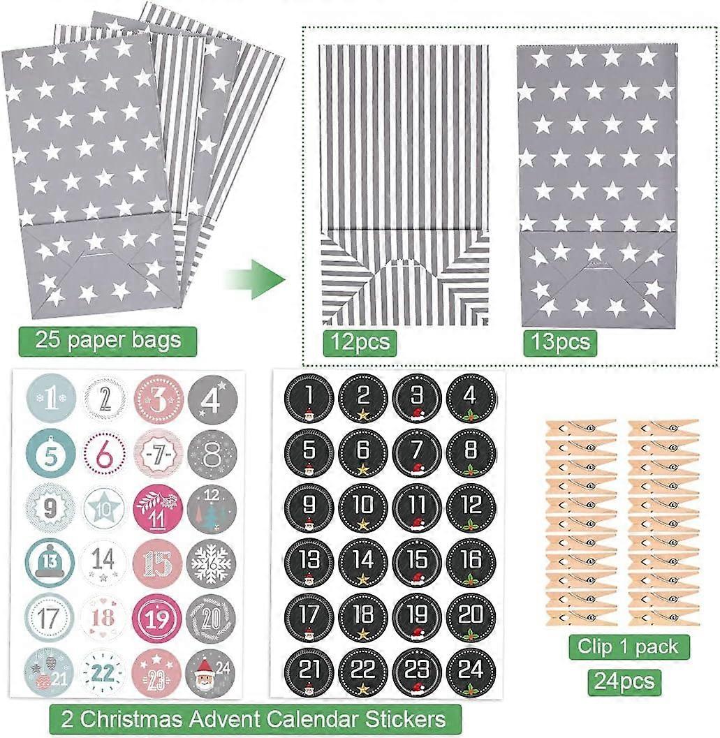 Advent Calendar for Filling, Grey, 25 Advent Calendar Paper Bags with ...