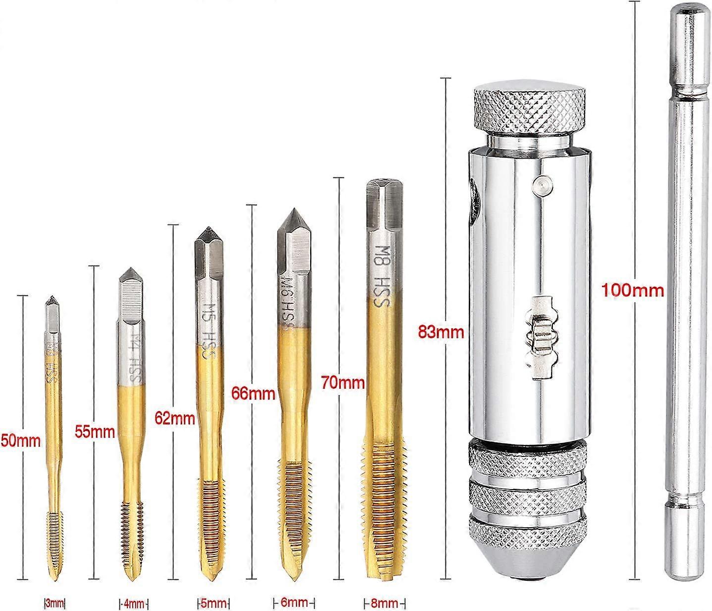 Hand Taps, Adjustable Tap Wrench, T-Handle Tap Holder Wrench with 5pcs ...