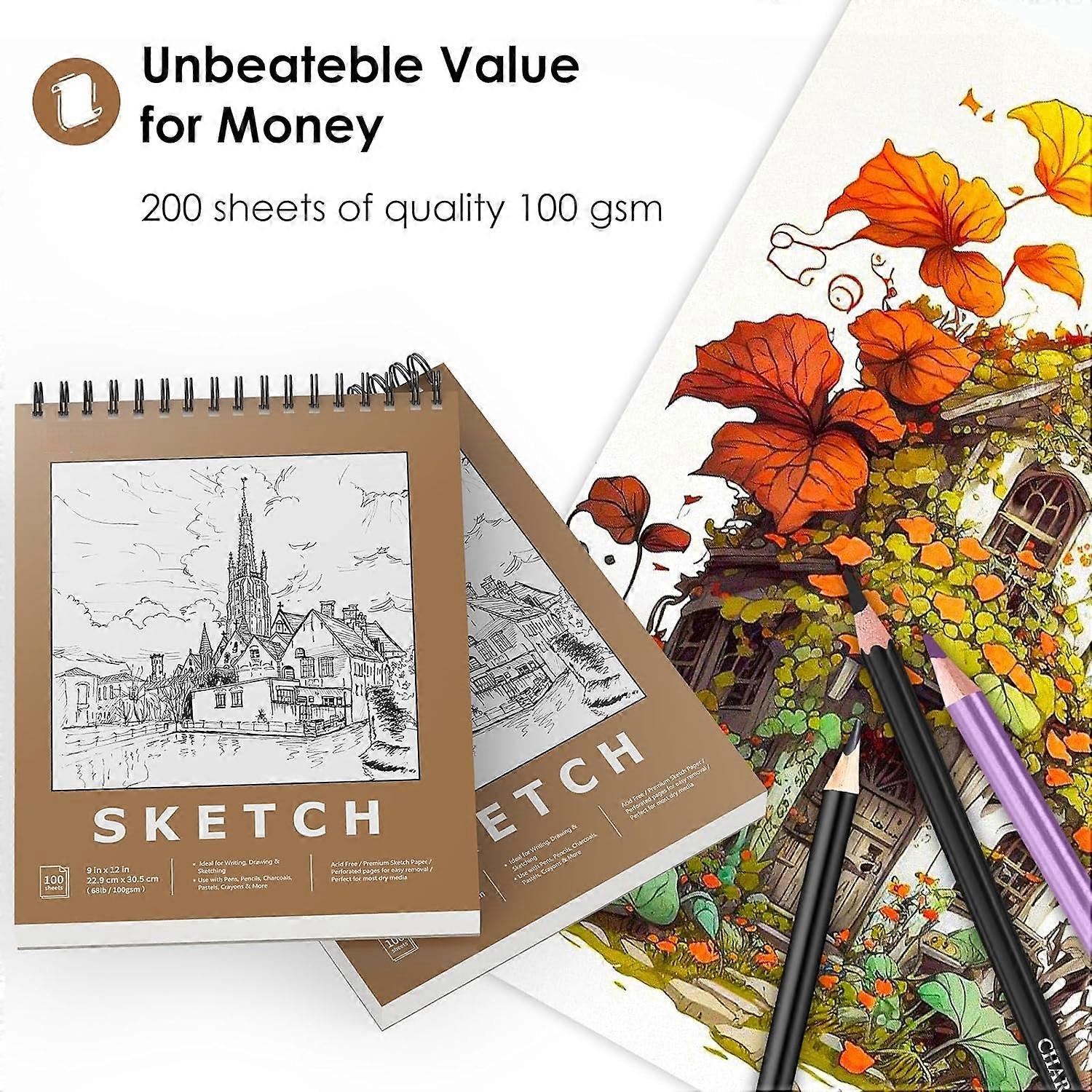 9"x12" Sketch Book, Spiral Bound Drawing Paper, 100 Sheets Spiral Bound ...