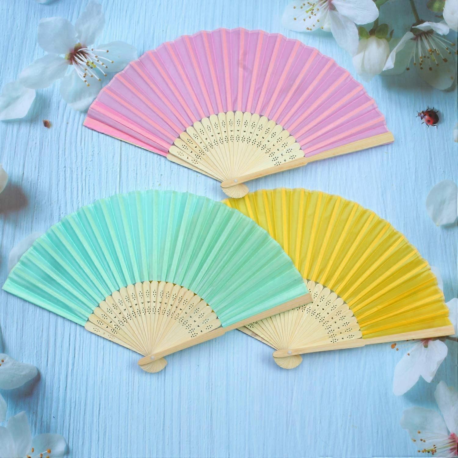 18 Pieces 18 Colors Handheld Fans Cloth Hand Fans Bamboo Folding Fans ...