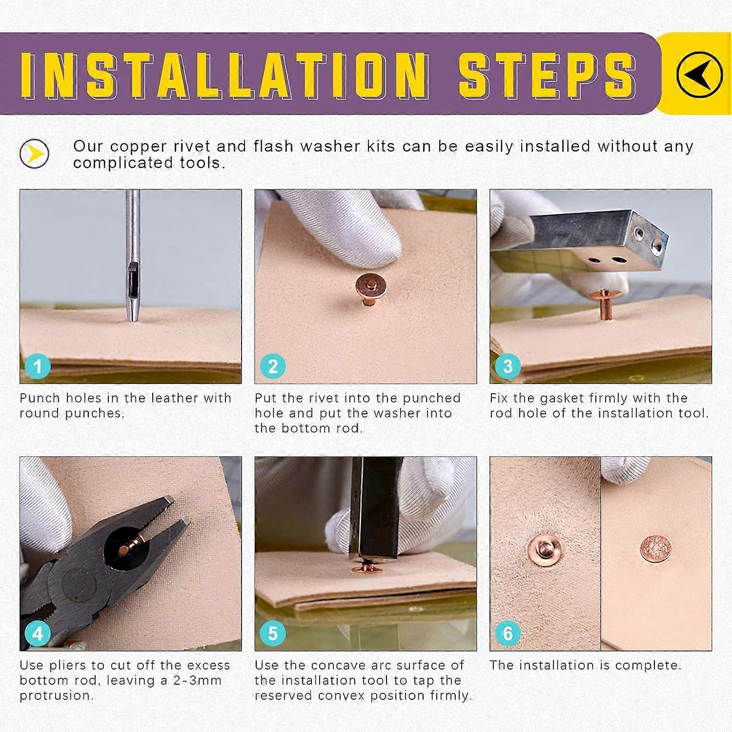 50pcs 103.319mm Copper Rivets and Countersinks for Belts, Wallets ...