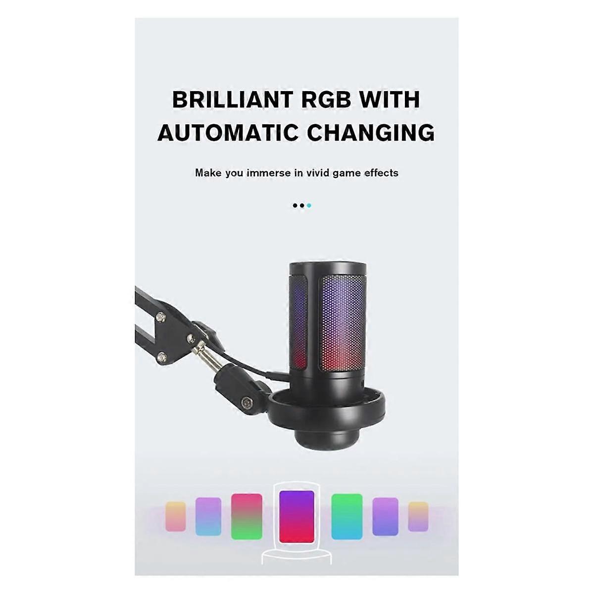 Gaming RGB Recording Microphone with Adjustable Arm Stand USB Desktops ...