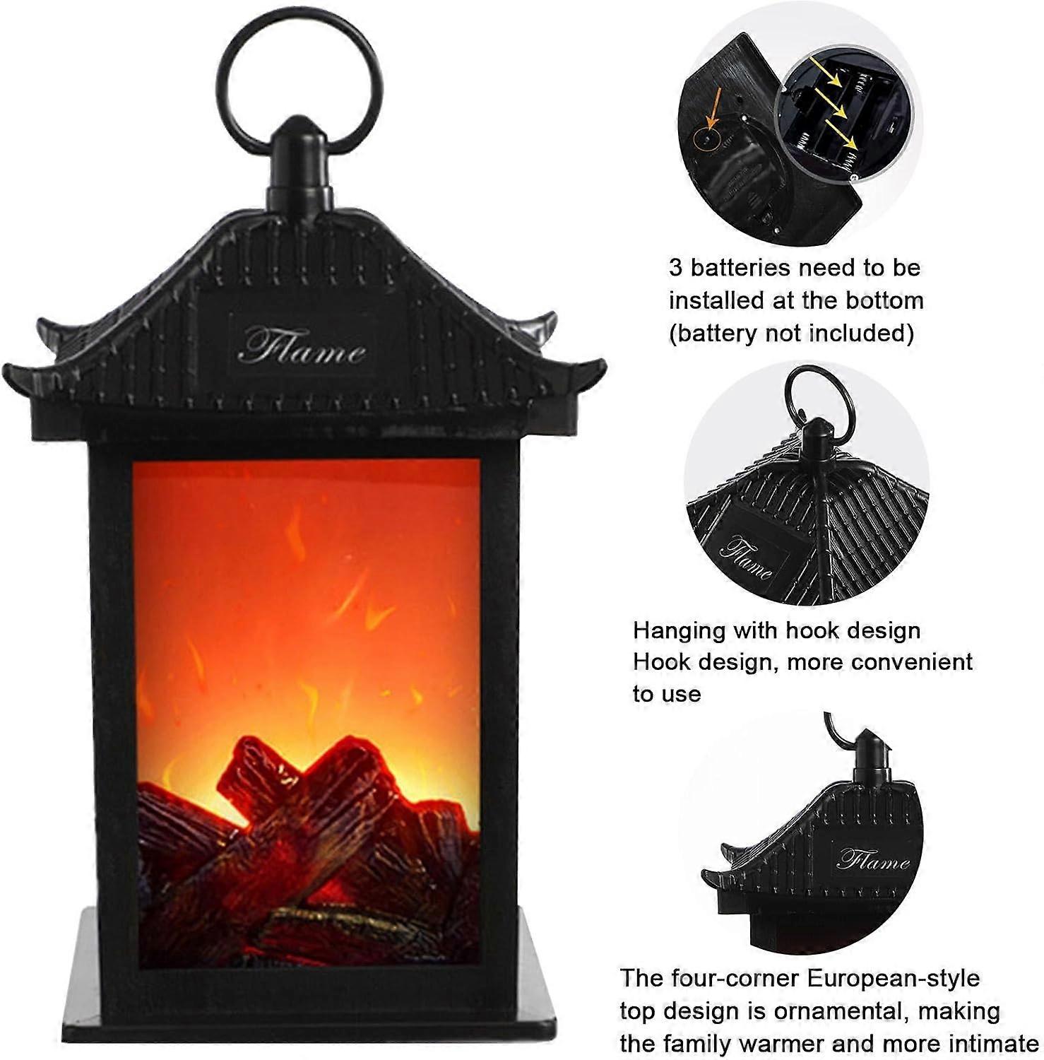 LED Fireplace Lantern - Battery Operated Realistic Flameless Fire Light ...