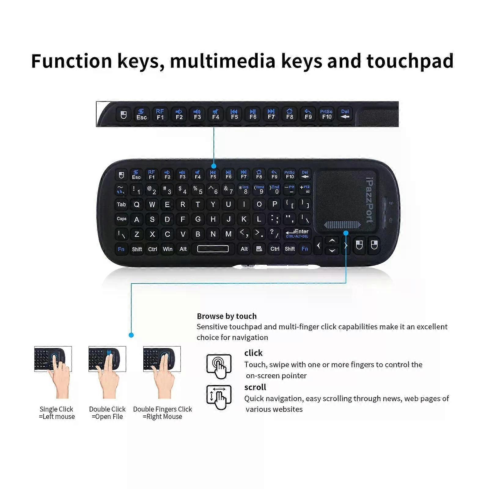 iPazzPort Mini Bluetooth 2.4GHz Wireless Keyboard with Touchpad ...