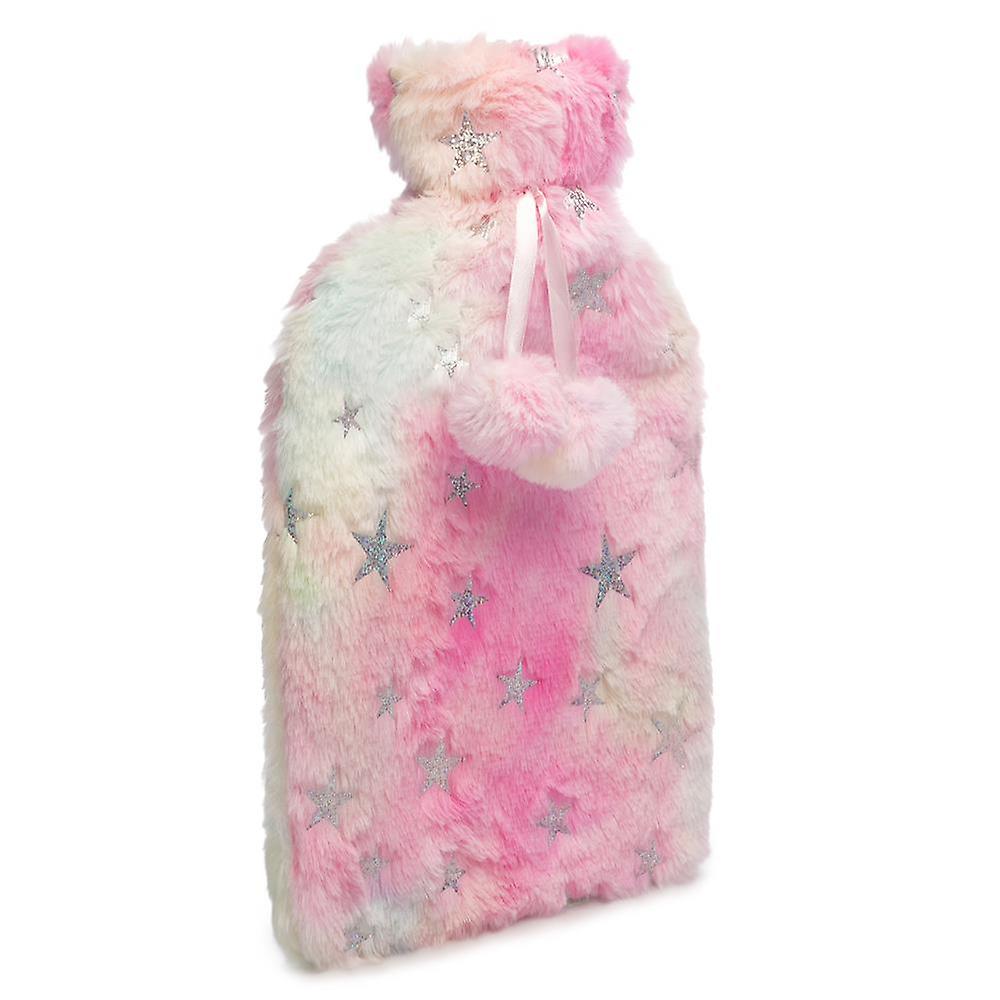 A2Z Hot Water Bottle 2L Metalic Heart & Stars Plush Fleece Cover Hot ...