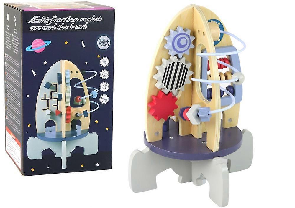Wooden rocket toy with beads, gears and shape sorter | Fruugo UK