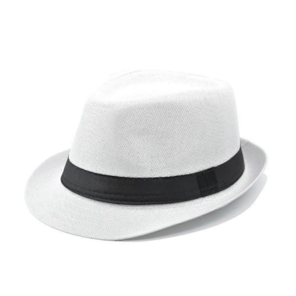 Unisex Straw Fedora Panama Hat Summer Sun Short Brim Floral Trilby Cuban Cap Hat adjustable ...