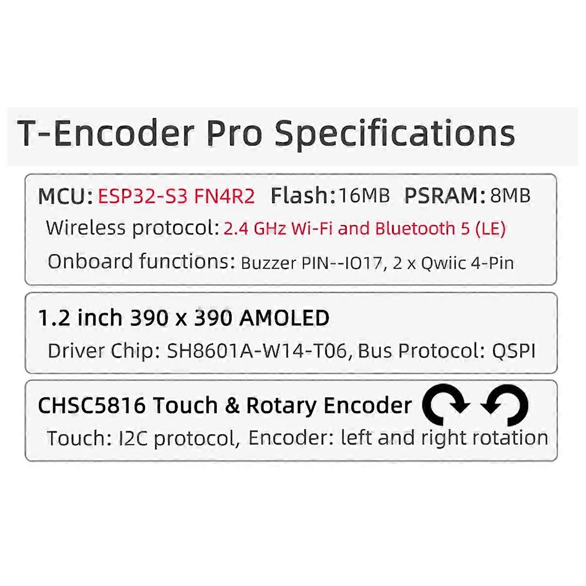 T-Encoder-Pro ESP32-S3 Rotary Encoder CHSC5816 ESP32-S3FN4R2 Circuit Board 1.2 Inch AMOLED Touch ...