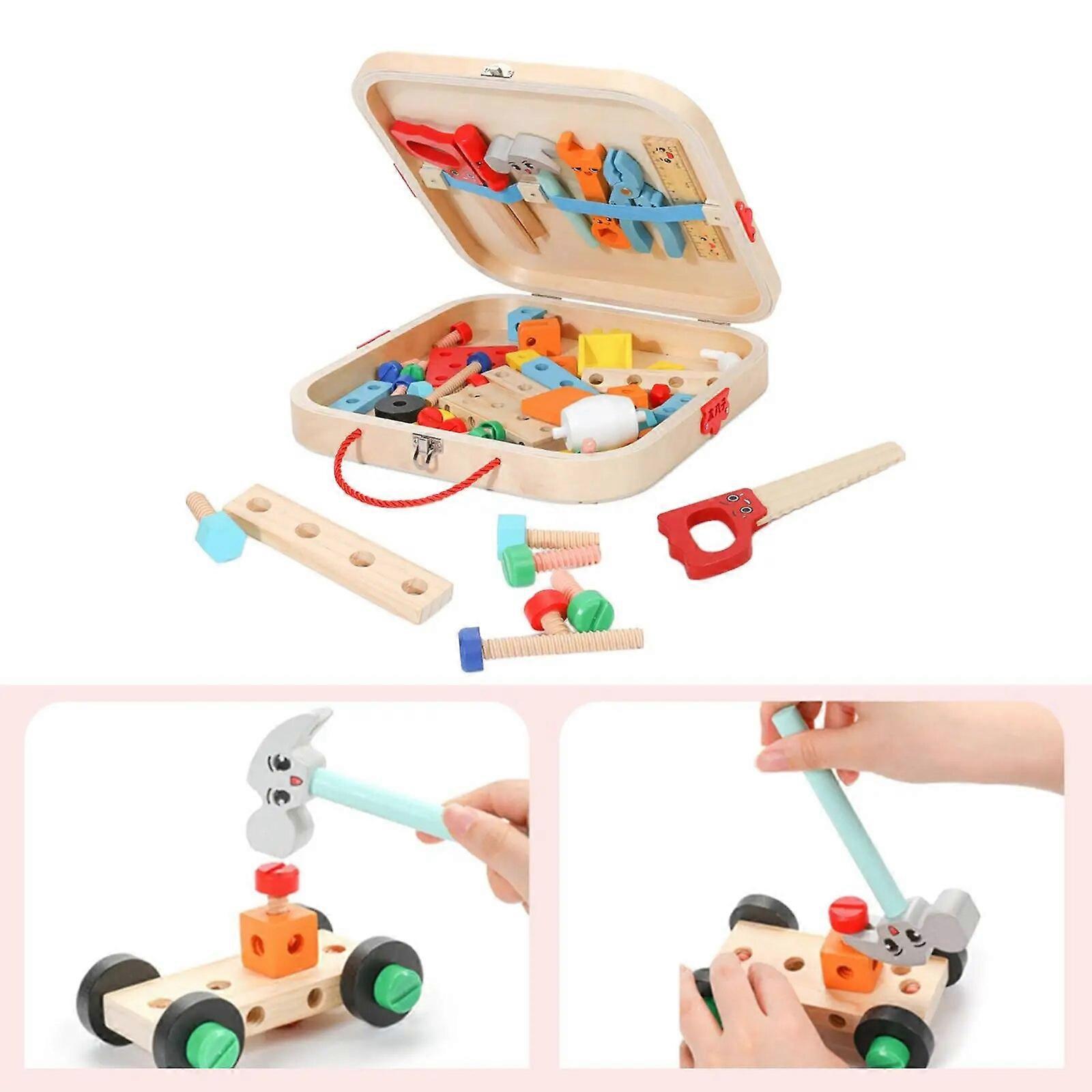 Kids Tool Set Wooden Tools Box Pretend Toy Toddlers Wooden Tool Toy ...