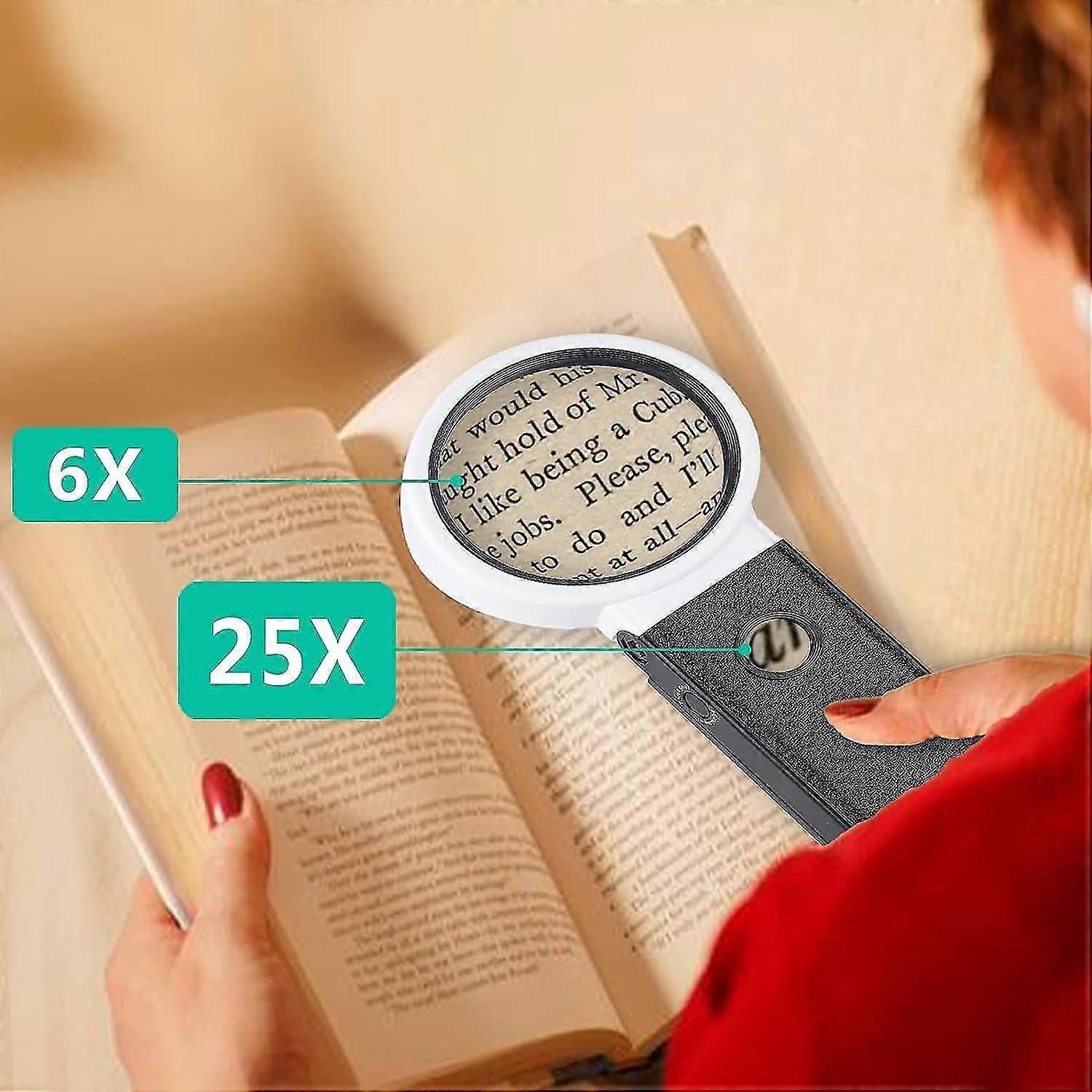 25x 6x Lighted Reading Magnifier, Magnifying Glass With 6 Led 2uv Light ...