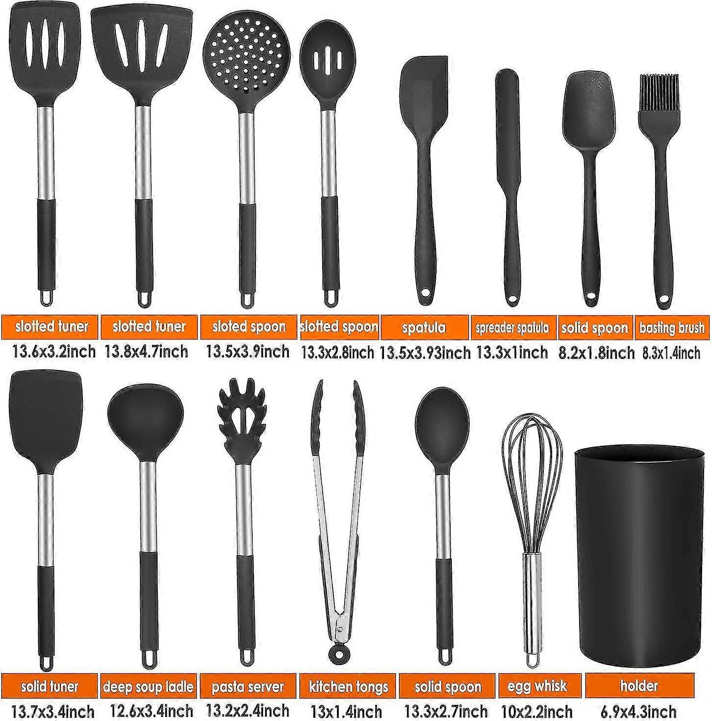 Kitchen Utensils Set 15 Pcs Silicone Cooking Utensils Set, Non Stick ...