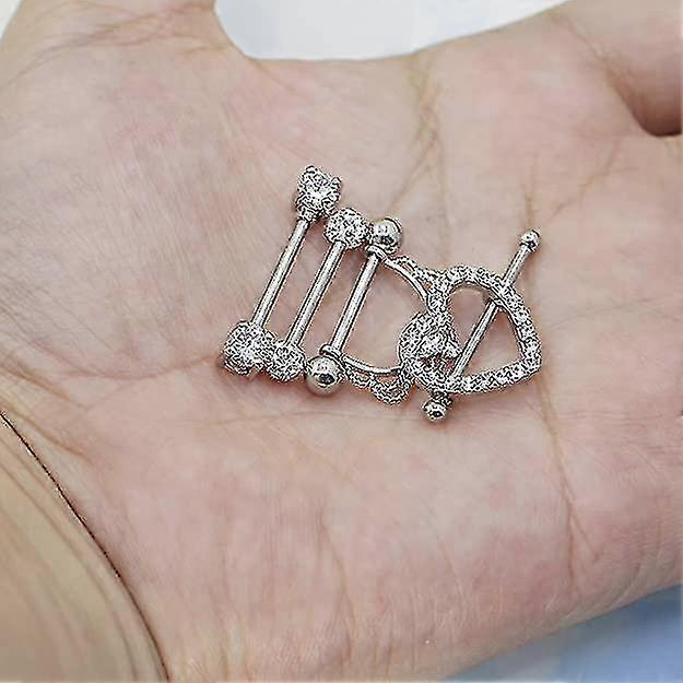 2024 4 Pairs 14g Stainless Steel Nipplerings Nipple Tongue Rings Opal Barbell Body Piercing ...