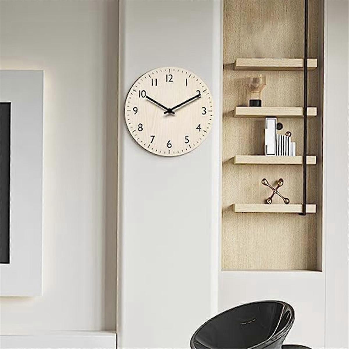 Wall Clock Light Wood Grain Clocks Simple-Design Clock Non Ticking Wall ...