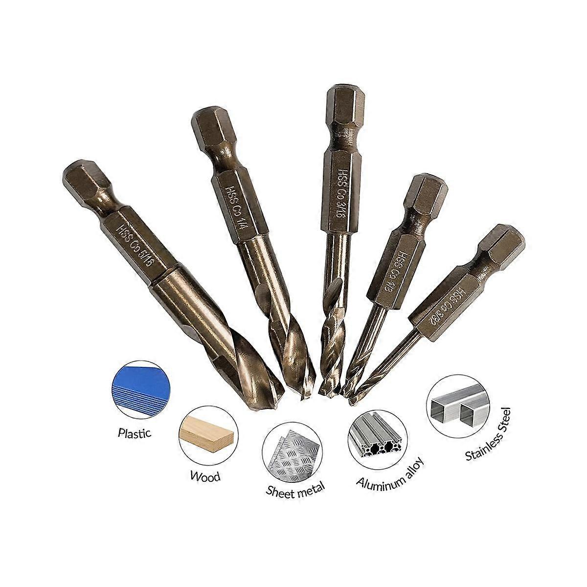 6-Piece M35 Cobalt Stubby Drill Bit Set for Stainless Steel & Hard ...