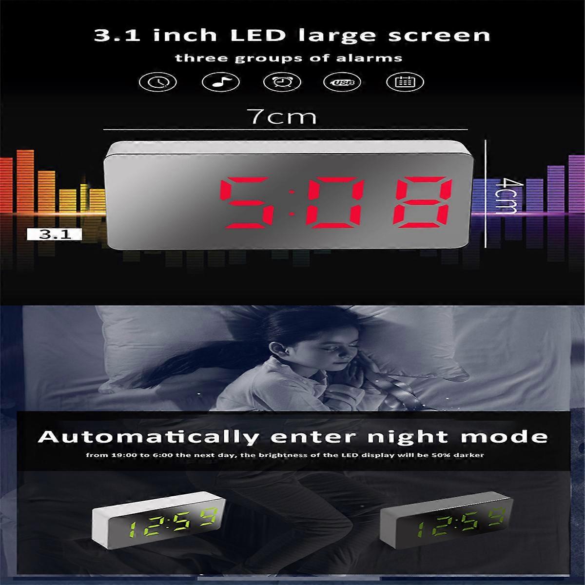 Mini LED Mirror Clock Travel Electronic Digital Alarm Clock Portable ...