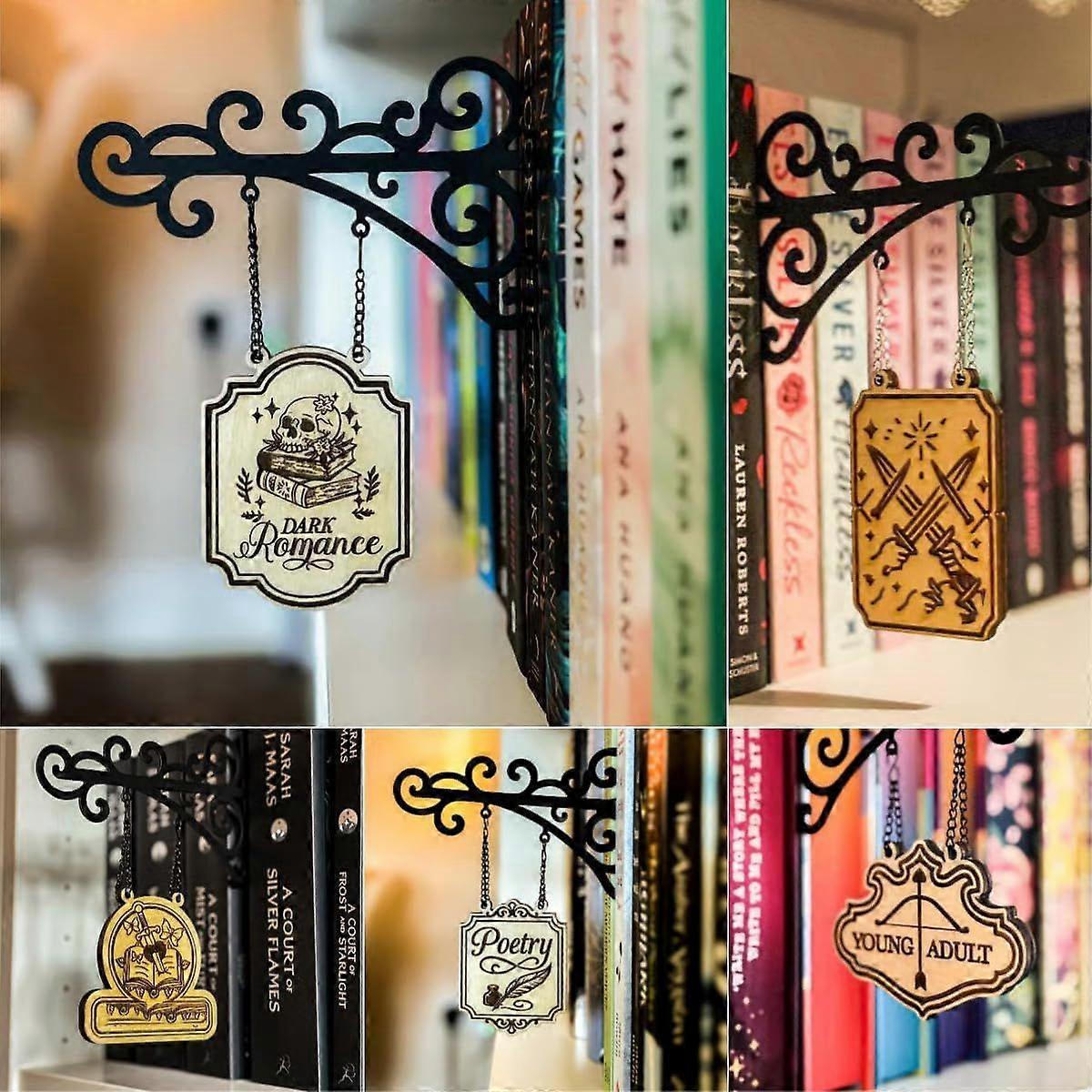 Book Nook Tavern Signs Genre Shelf Labels with Hanging Brackets ...