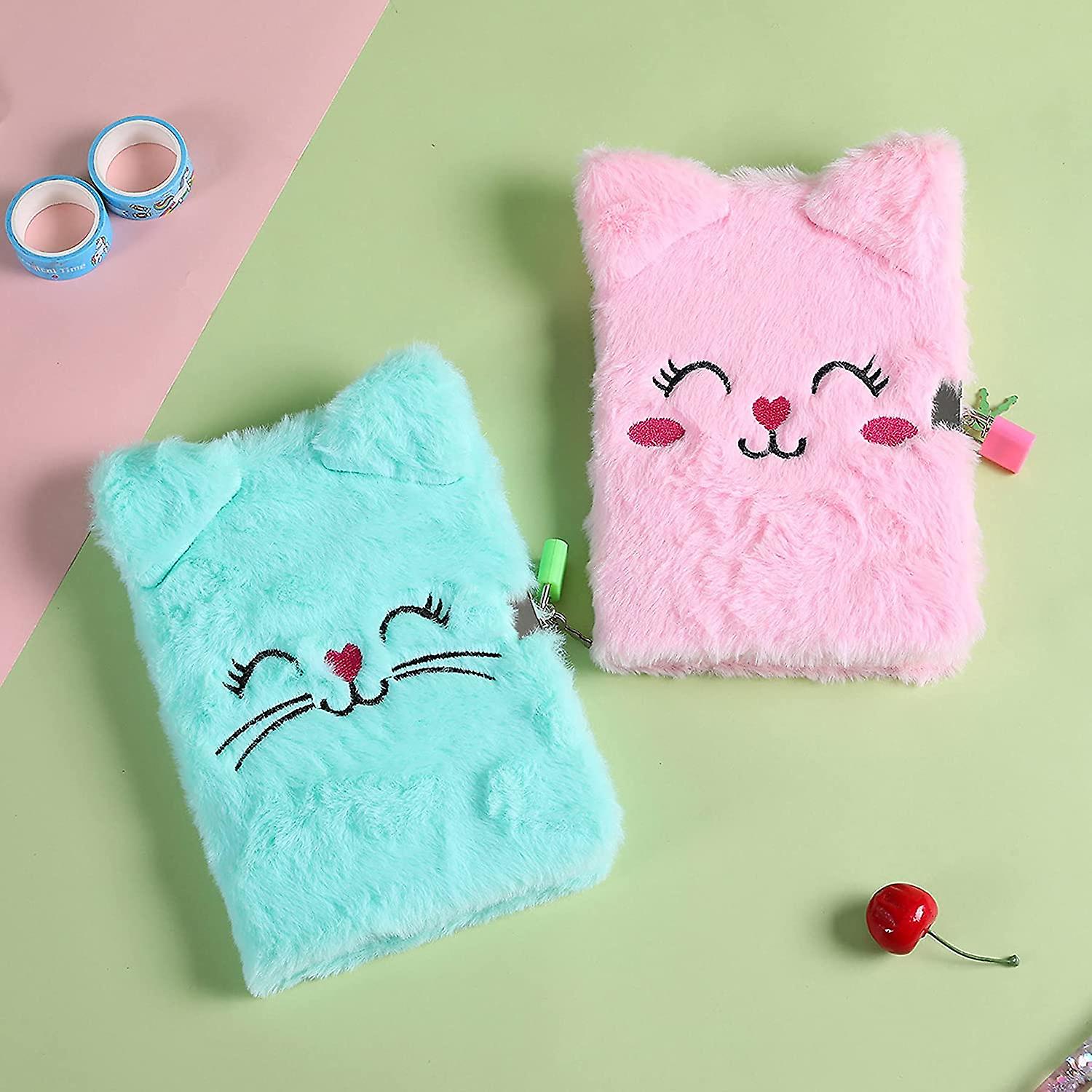 Fuzzy Plush Notebook with Lock and Keys Journal Cute Rainbow Puppy Dog ...