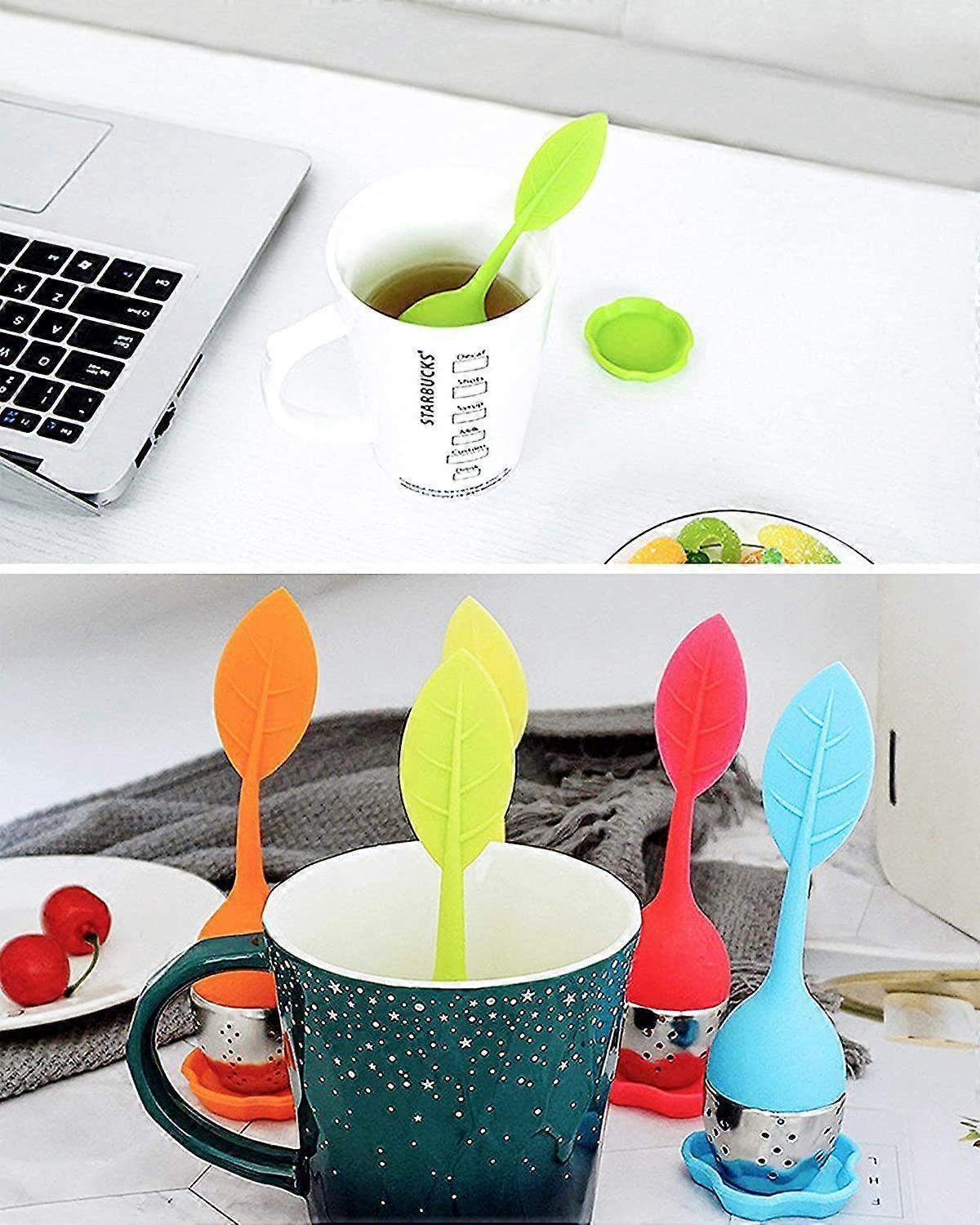 Set of 4 Stainless Steel Silicone Tea Infuser Set with Lid and Saucer ...
