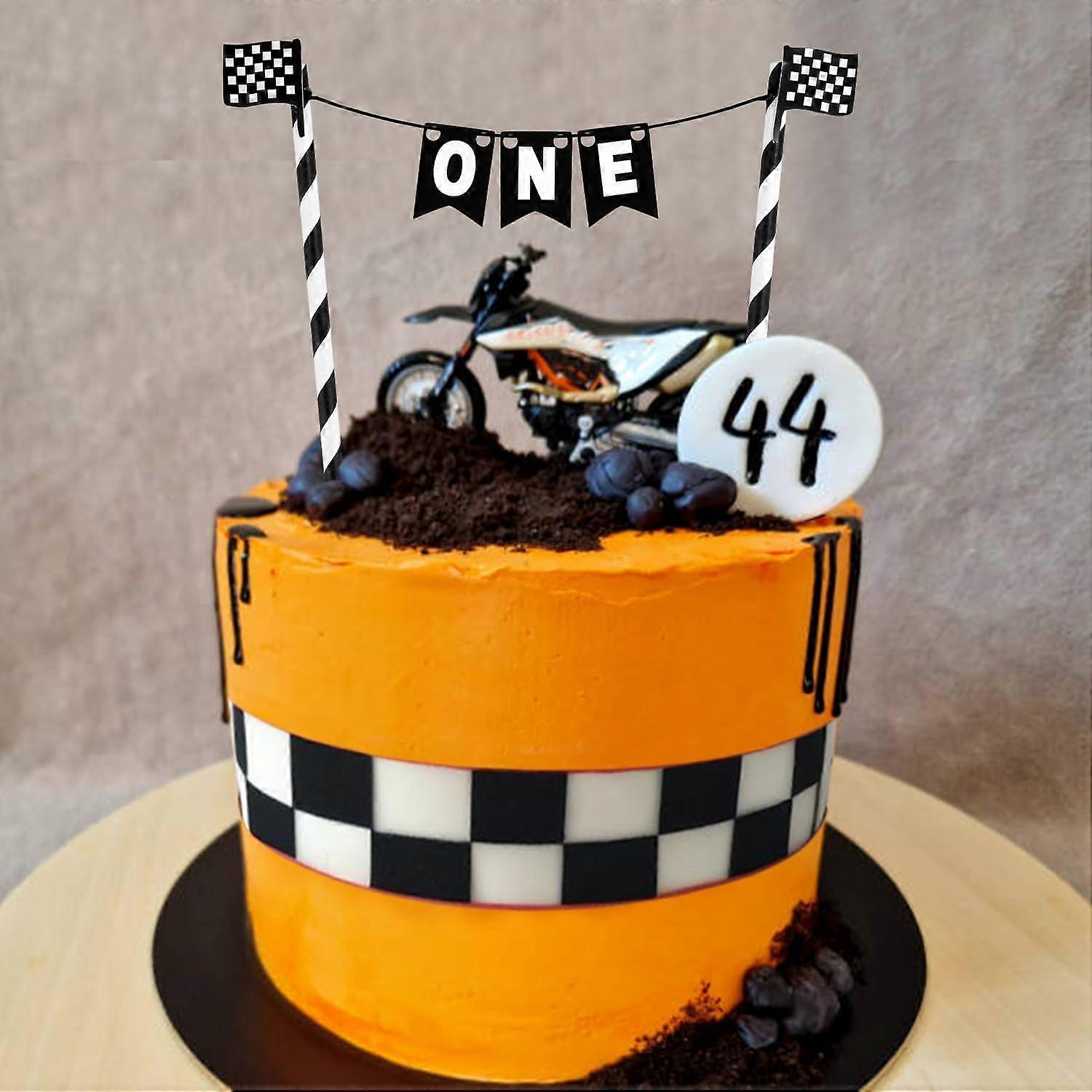 Race Car Cake Topper, Black and White Checkered Race Flag Cake Topper ...