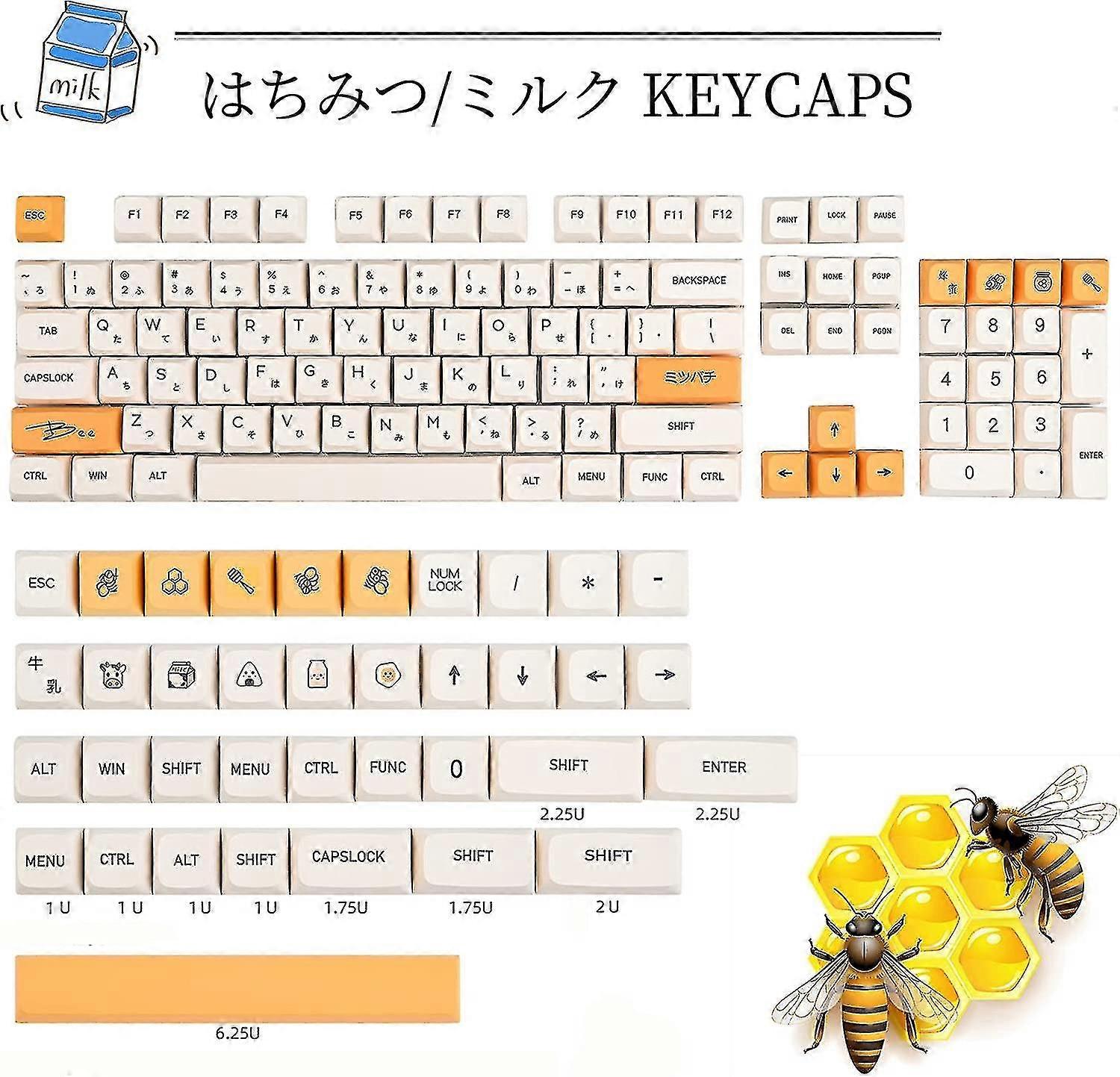 Honey Milk Keycap 140 Key Set Suitable For Mechanical Keyboard Special ...
