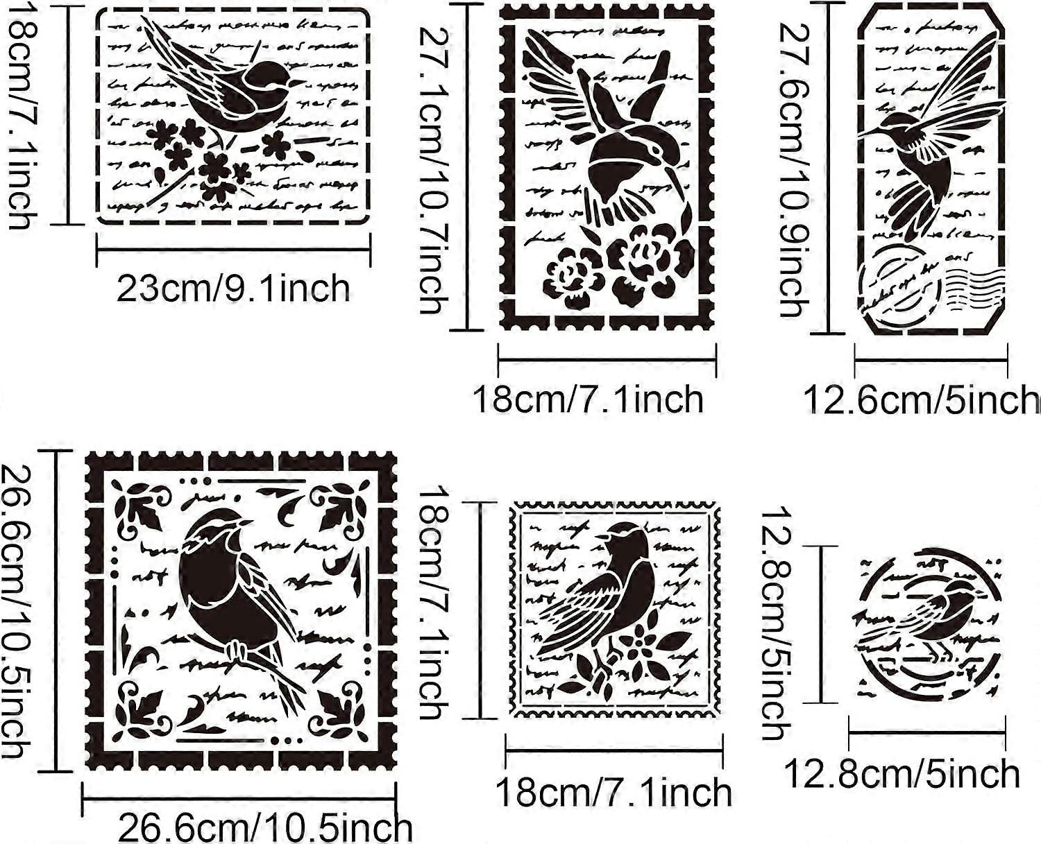 6pcs Vintage Birds Stencil Bird Tree Branch Stencils Hummingbird Letter ...