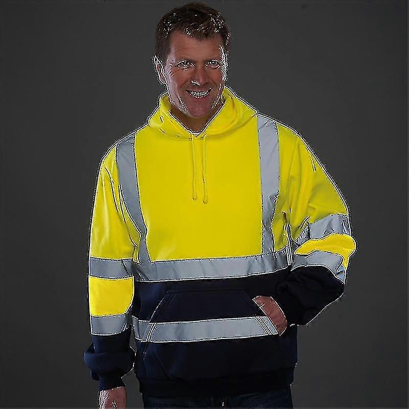 Men Hi Vis Viz High Visibility Safety Hooded Hoodie Pulr Sweatshirt ...
