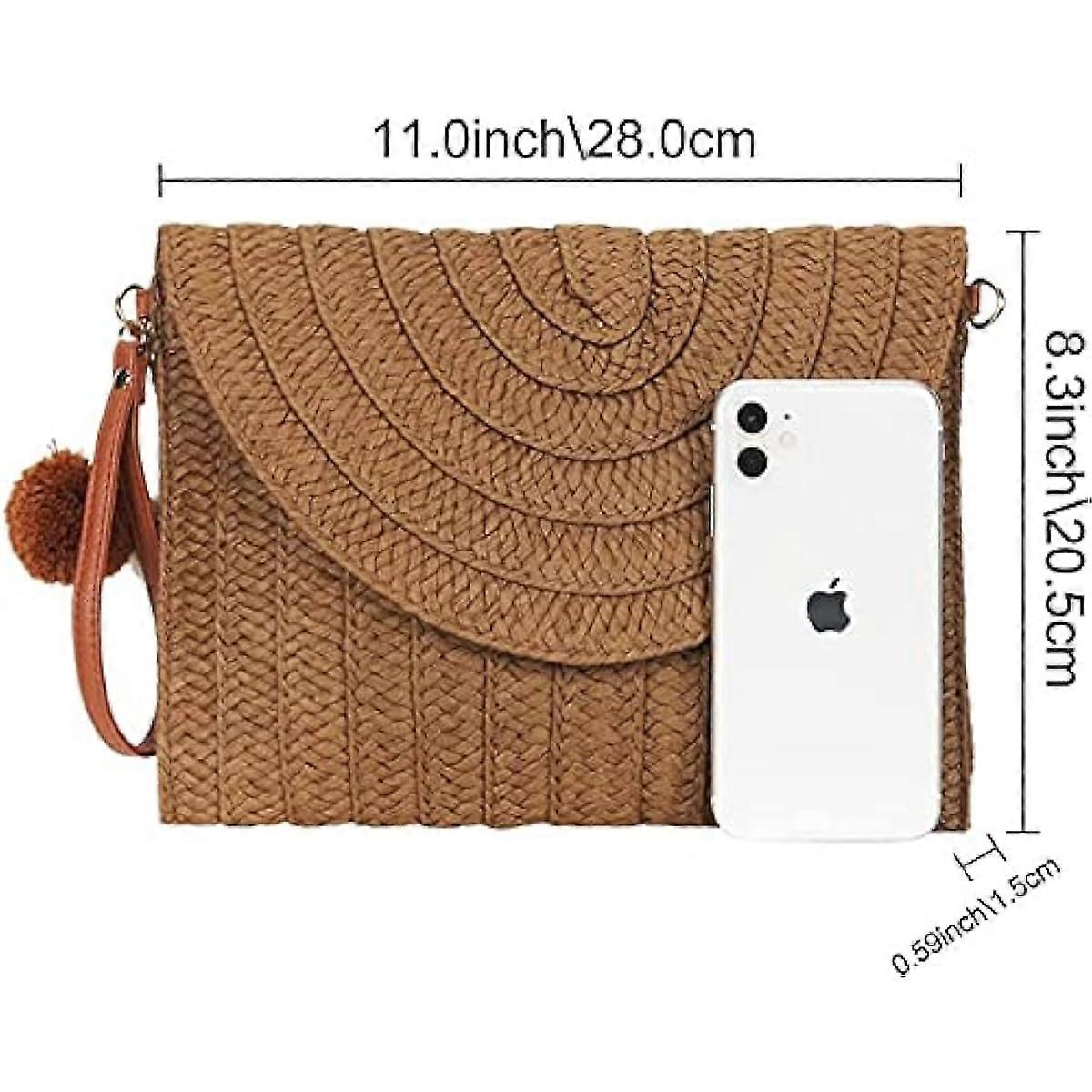 Straw Shoulder Bag Straw Clutch Women Hand-woven PomPom Straw Crossbody ...