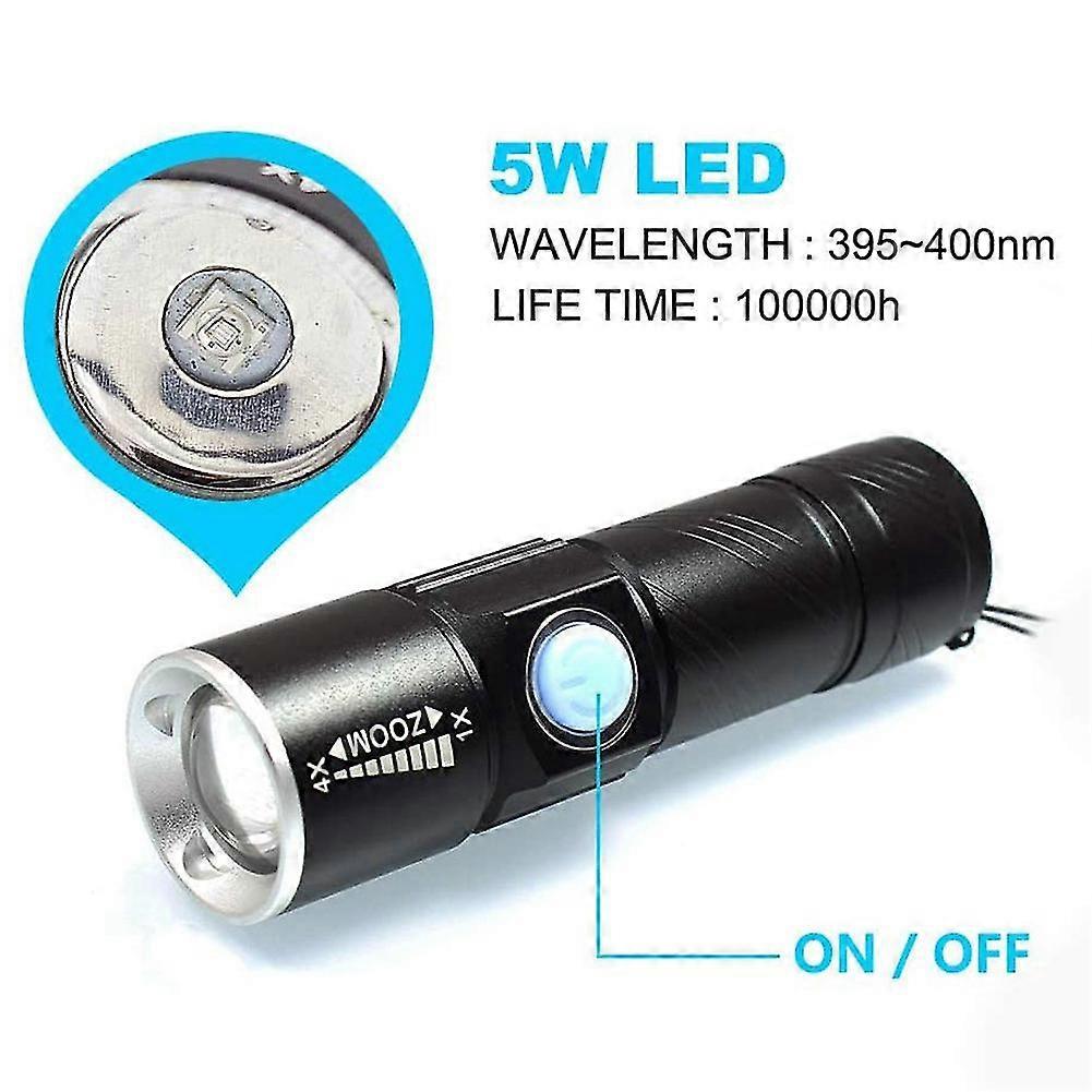 395nm Uv Light Flashlight Blacklight Usb Rechargeable Led Flashlight | Fruugo UK