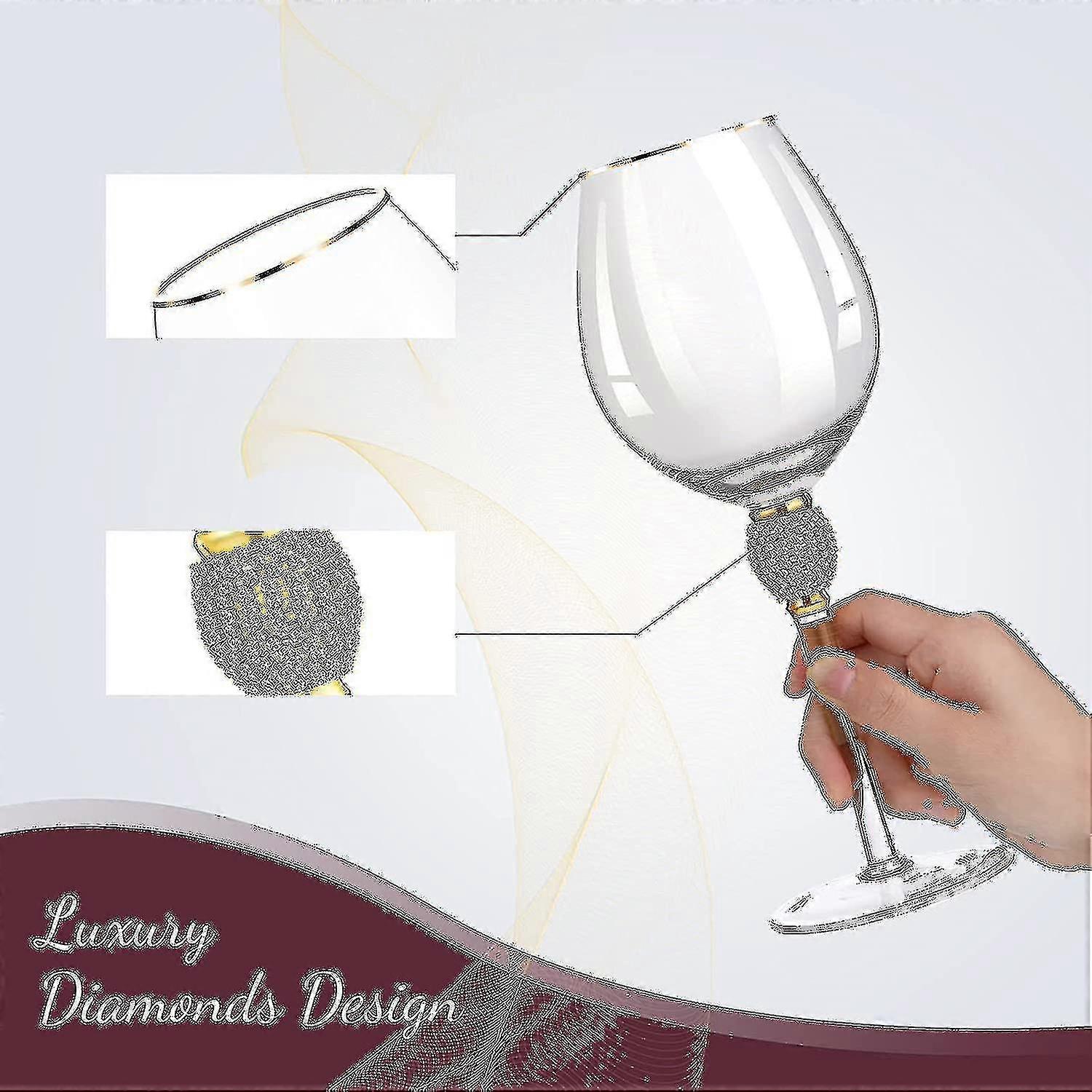 2 Pieces Rhinestone Red Wine Glass With Rim Tulip Shaped Diamond Wine ...