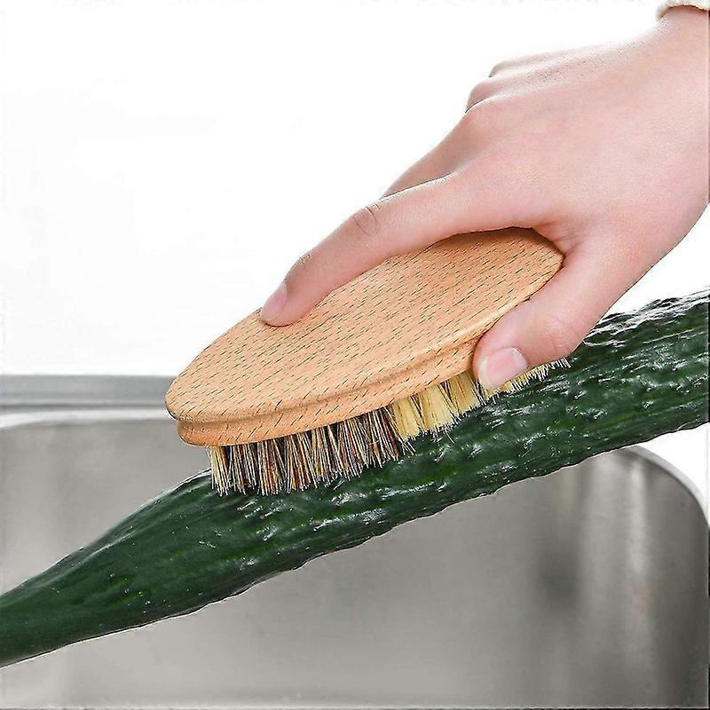 Hard and Soft Bristle Vegetable Scrub Brush , Natural Wooden Kitchen ...