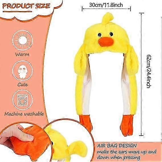 Yellow Duck Hat Plush Ear Moving Jumping Hats Long Soft Cute Animal Hat ...