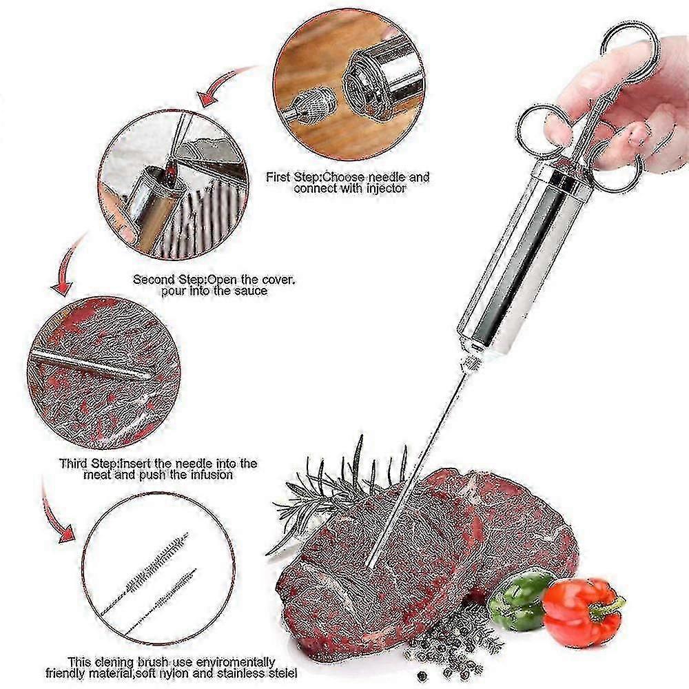 Meat Injector Syringe, Stainless Steel Marinade Flavor Injector Kit ...
