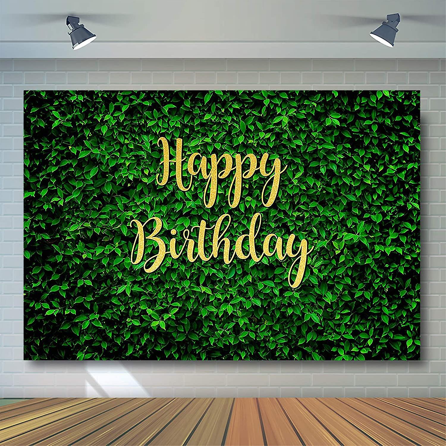 Green Leaves Happy Birthday Backdrop For Jungle Safari Party ...