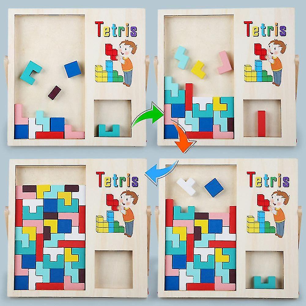 Wooden Cube Stacking Game With Multi-coloured Brick Brain Teaser Tetris ...
