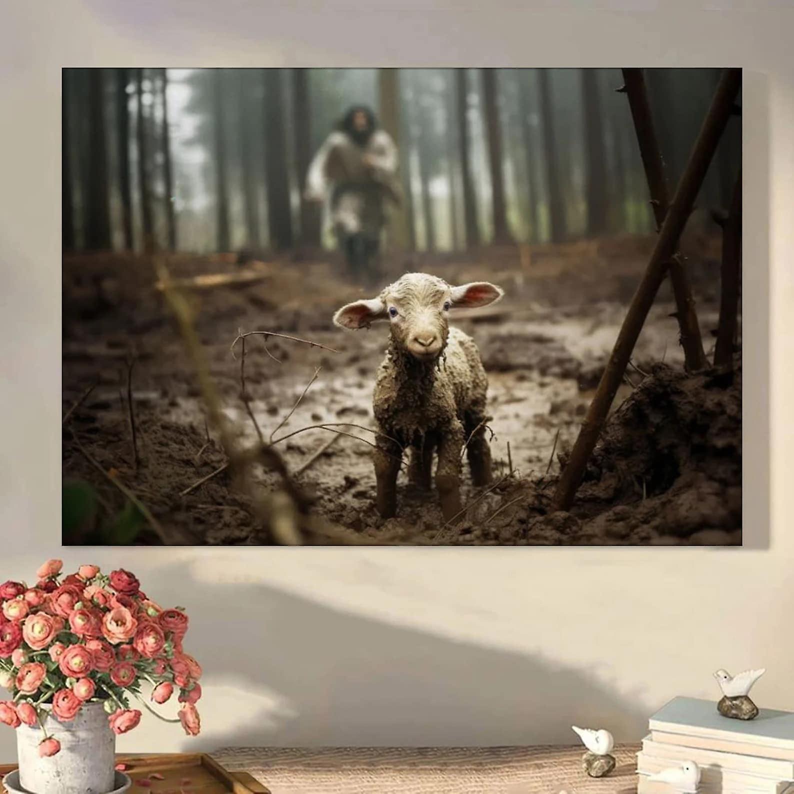 Jesus Running After a Lost Lamb Jesus Lamb of God Canvas Wall Art ...